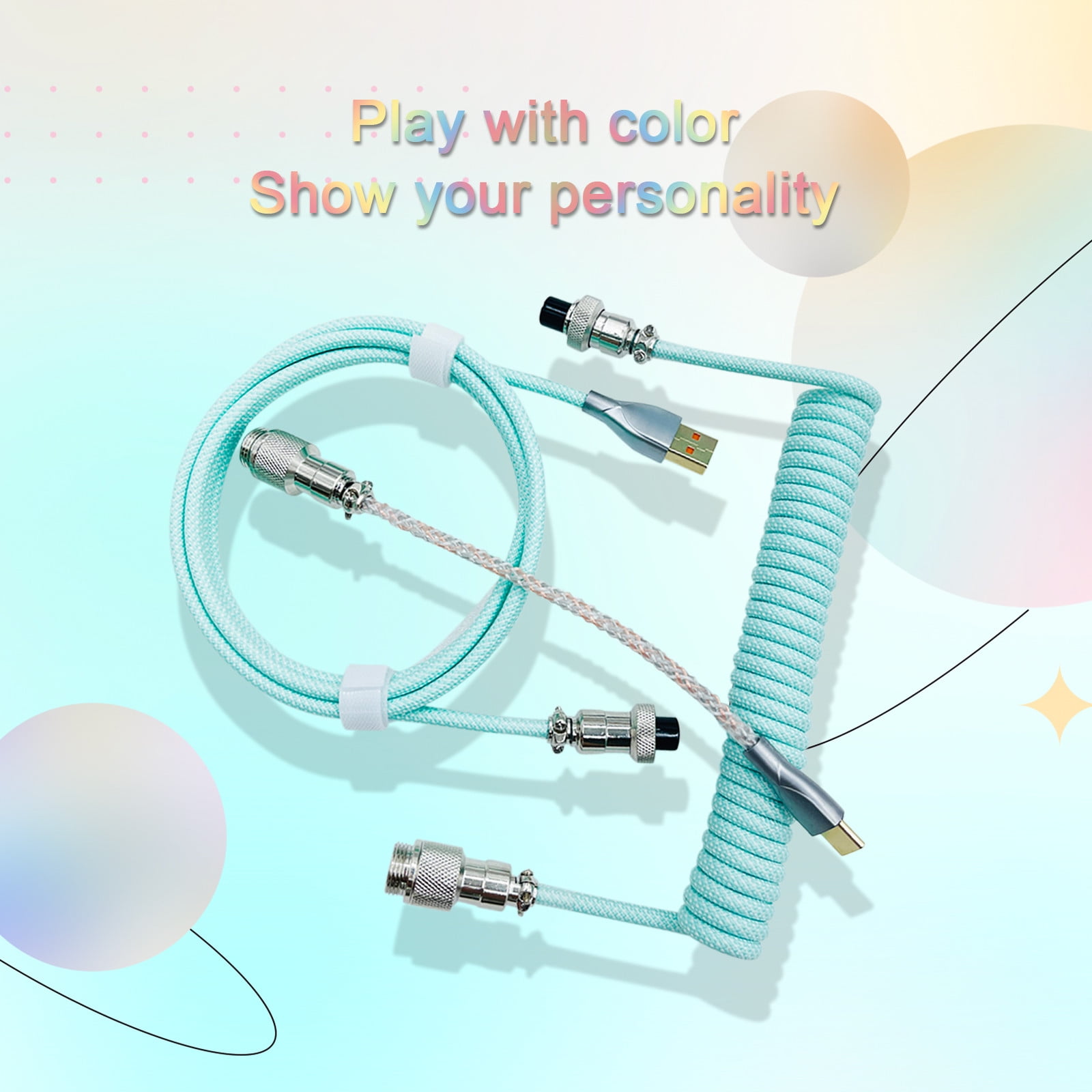 Tuphregyow Coiled USB C Cable For Gaming Keyboard RGB Double-Sleeved ...