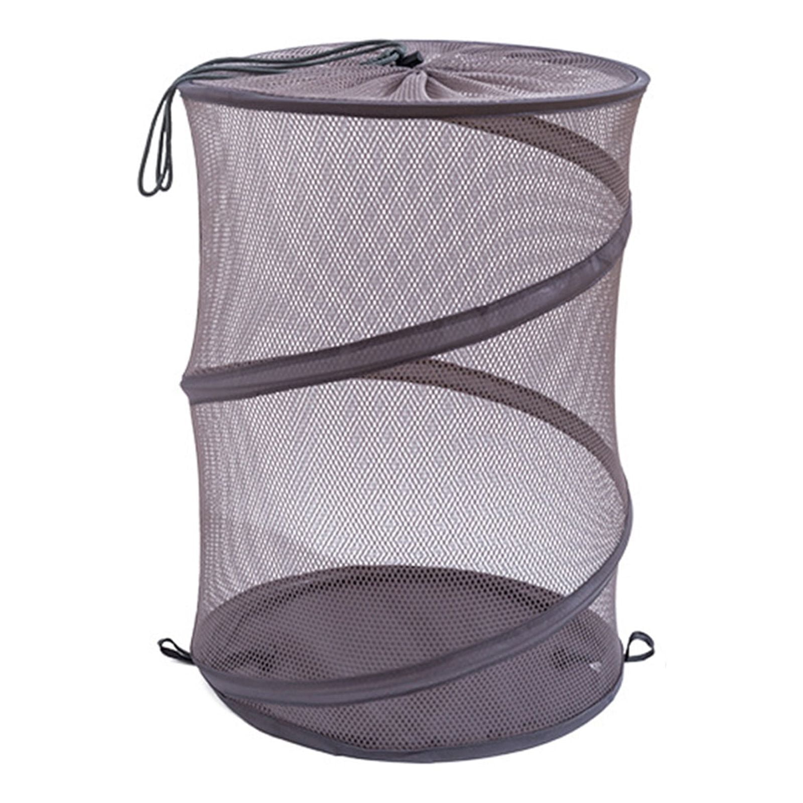 Tuphregyow Gray Polyester Pop-Up Mesh Laundry Hamper with Drawstring ...