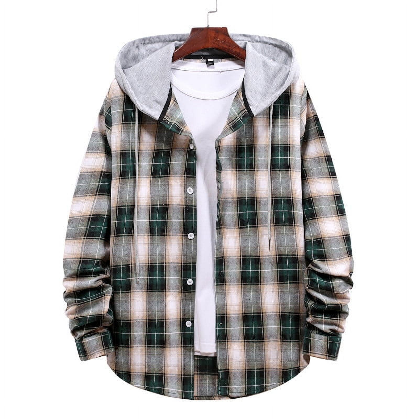Tuphregyow Men's Hooded Flannel Shirt - Long Sleeve Jacket with Zip Up ...