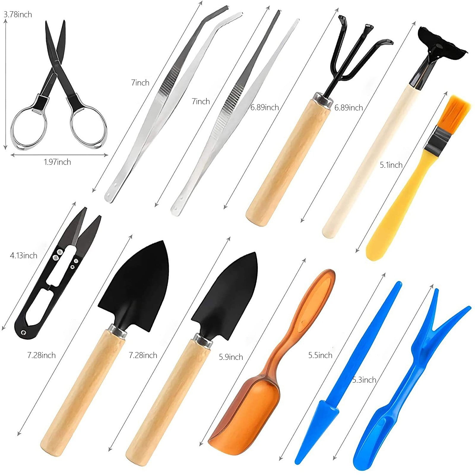 Tuphregyow Portable Garden Hand Tools Set with Stainless Steel and Wood ...