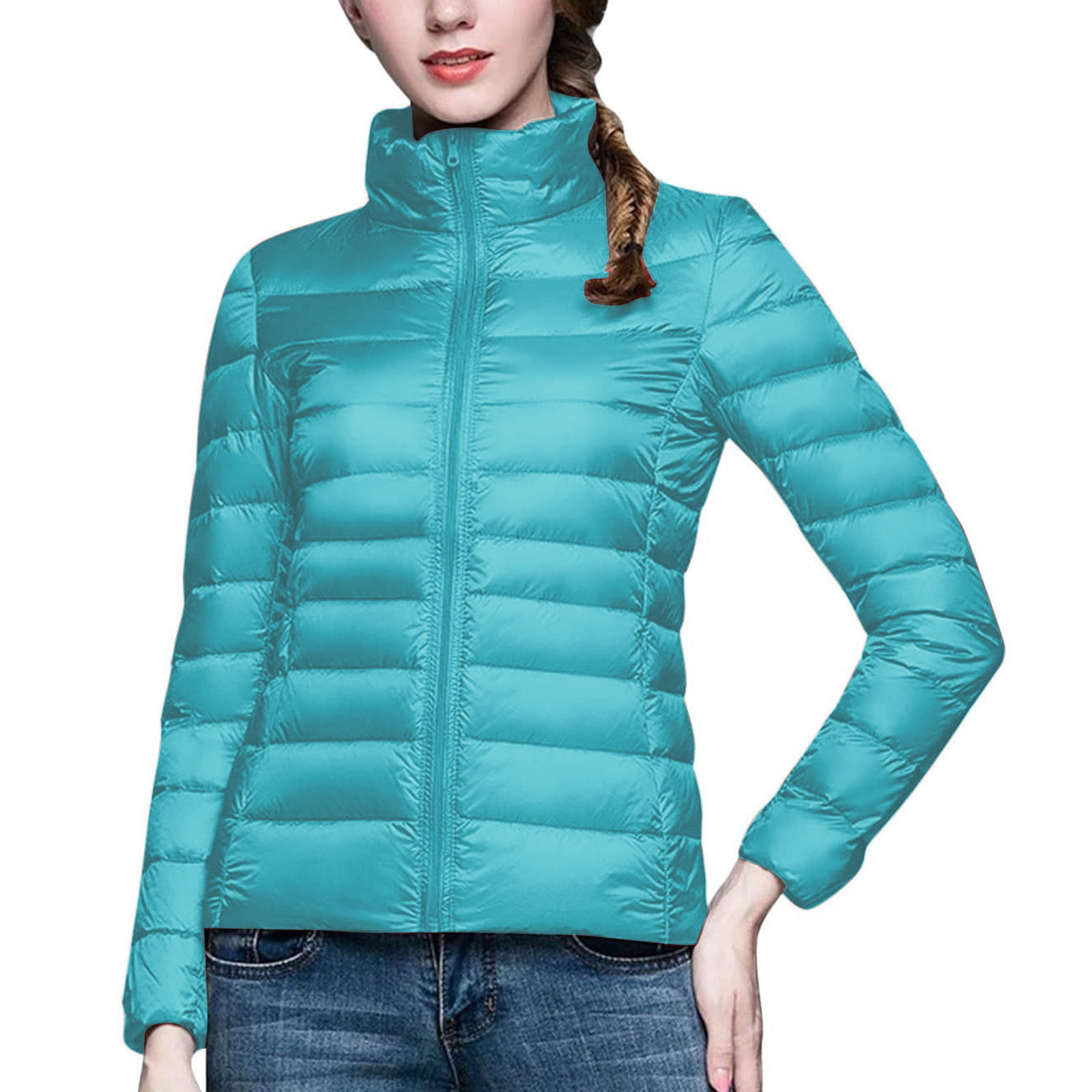 Tuphregyow Women Packable Puffer Jacket Trendy Solid with Plus Size ...
