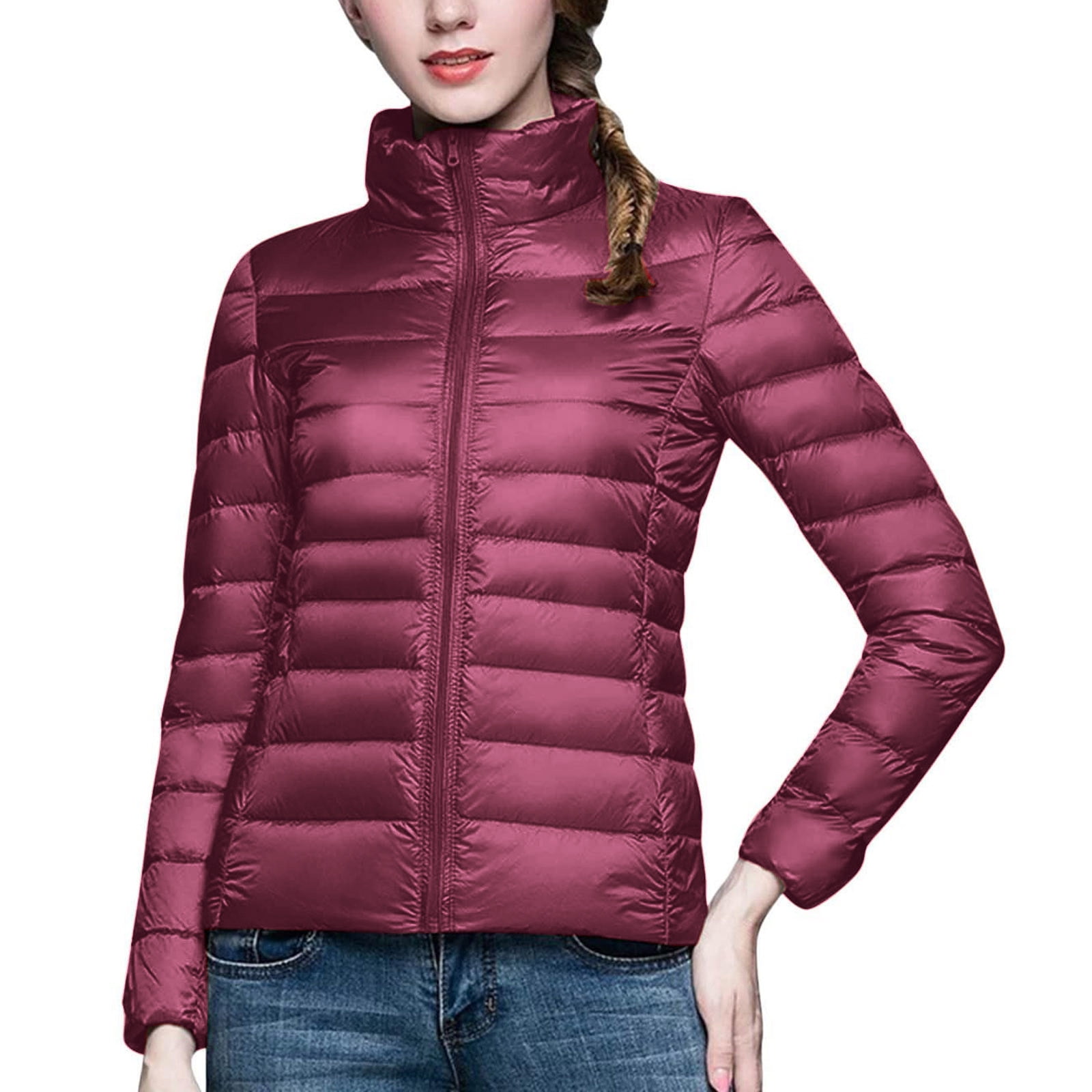 Tuphregyow Women Packable Puffer Jacket Trendy Solid with Plus Size ...
