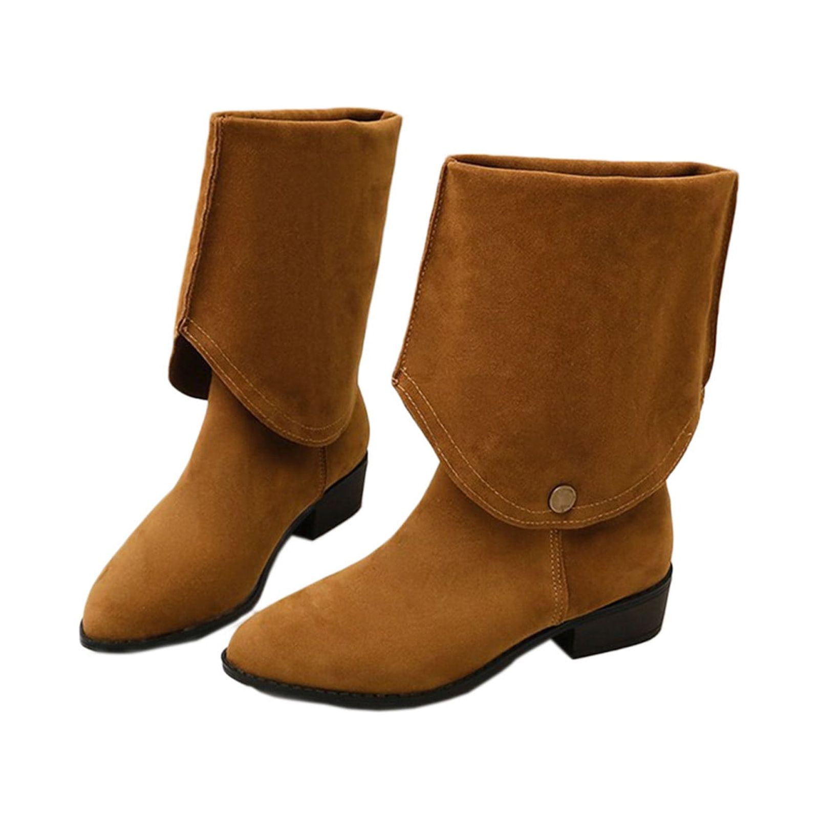 Tuphregyow Women's Mid Calf Suede Boots with Patchwork Design, Chunky ...