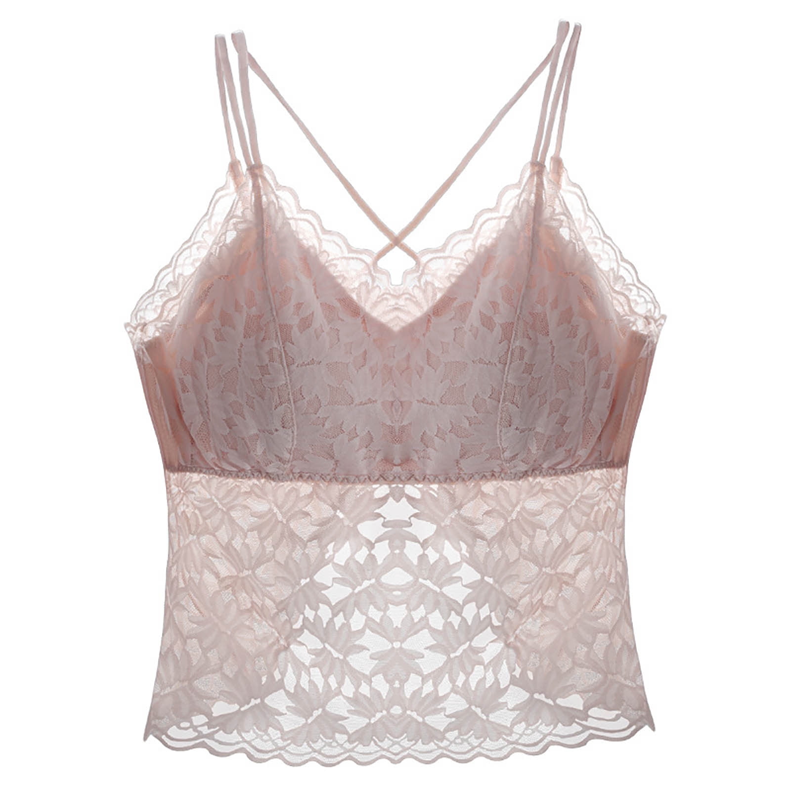 Tuphregyow Women's Solid Color Lace Sleeveless Tank Top with Integrated ...