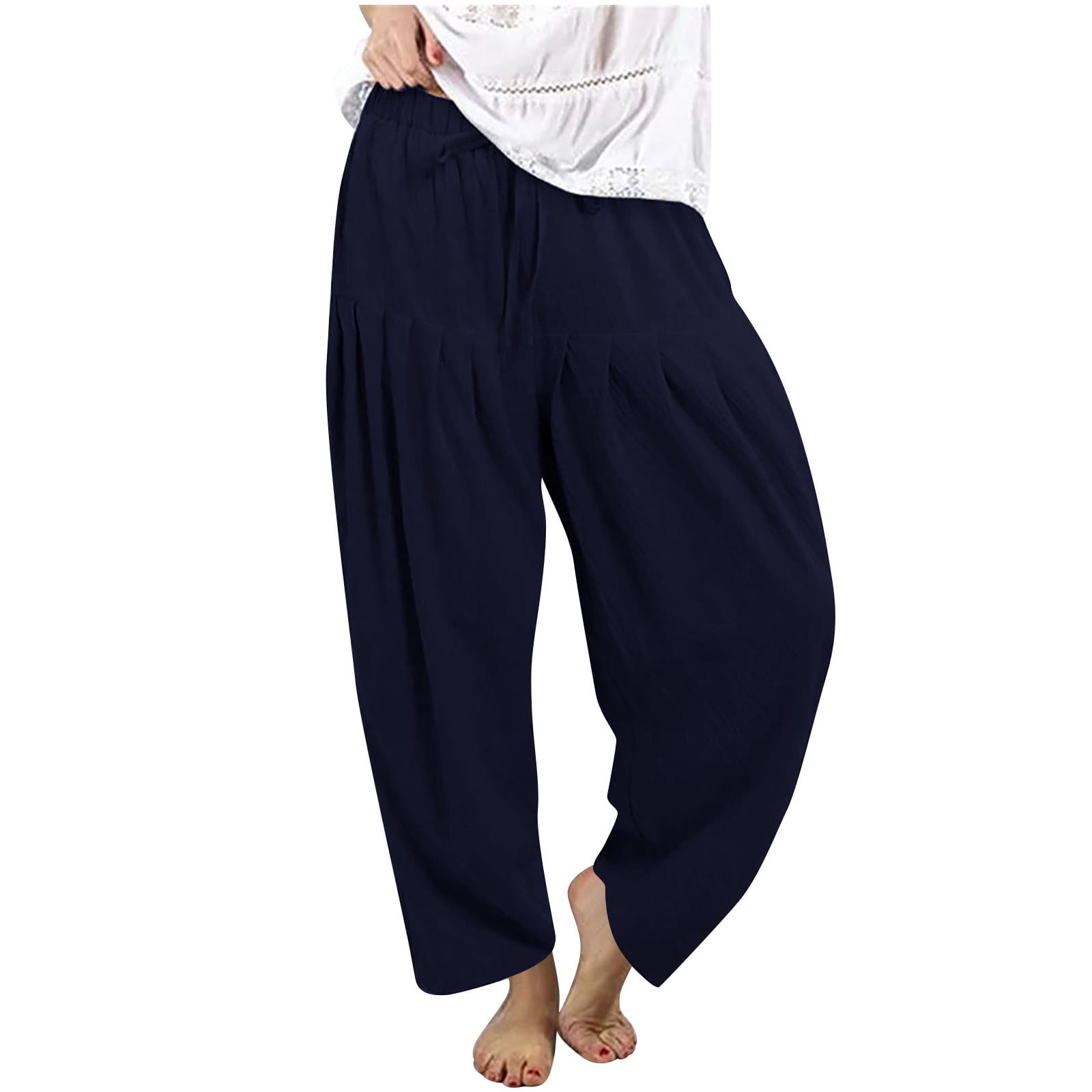 Tuphregyow Womens High Waisted Drawstring Wide Leg Pants Comfy Casual ...