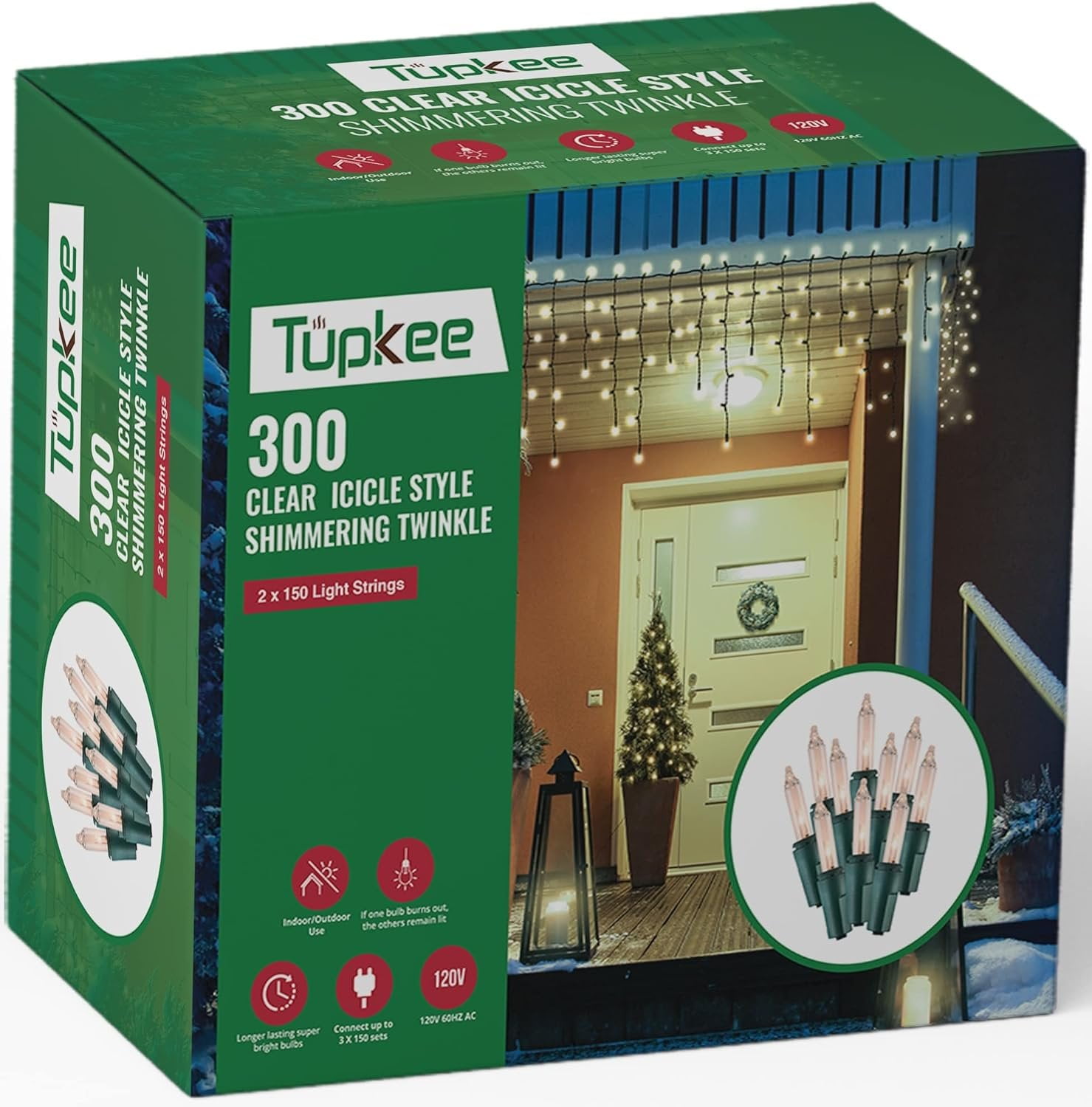 Tupkee Christmas Icicle Lights 300 Clear Bulbs - Random Shimmering ...
