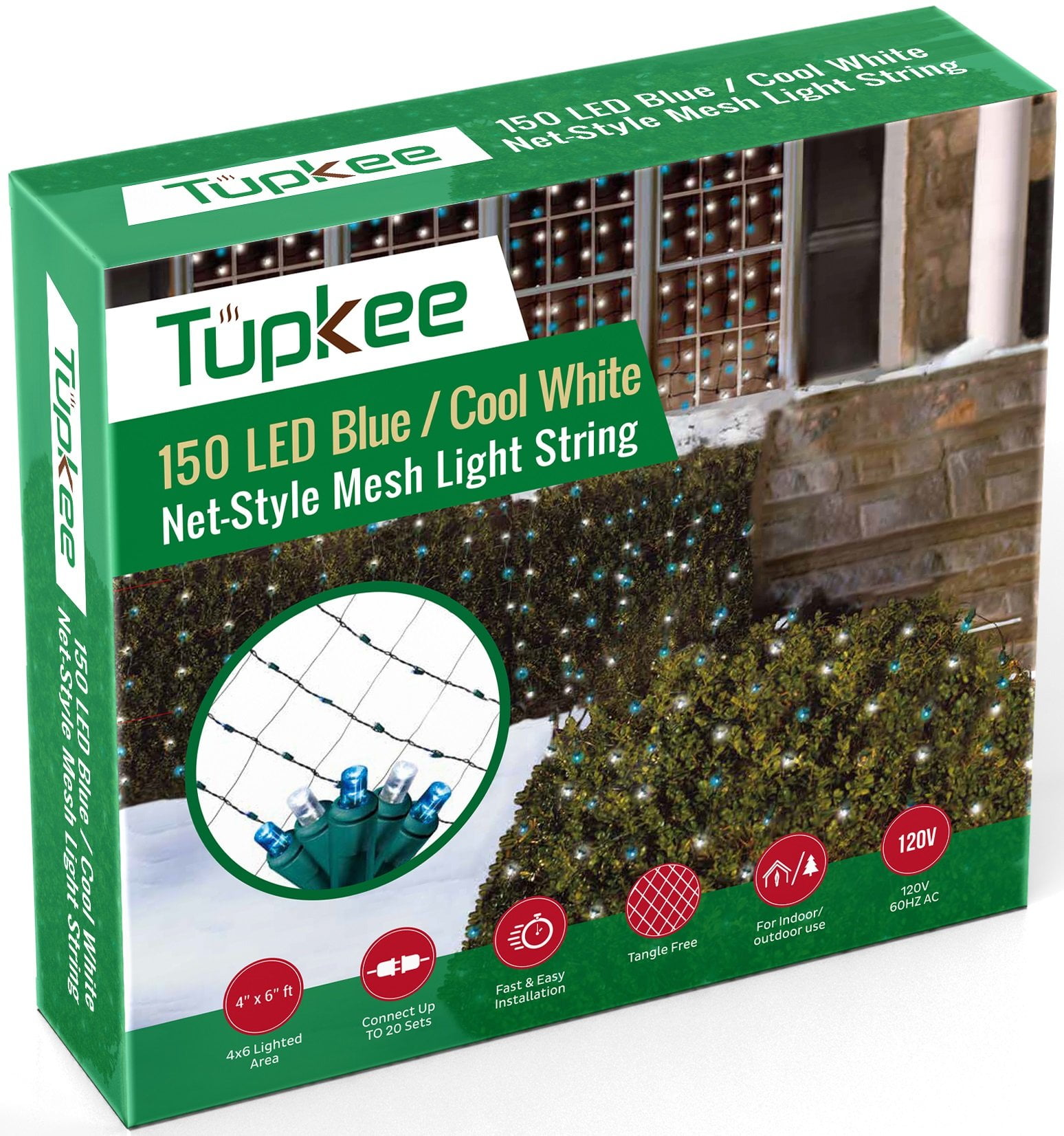 Tupkee Christmas Light Net 150 LED Blue & White Mesh Lights - 4 ft x 6 ...