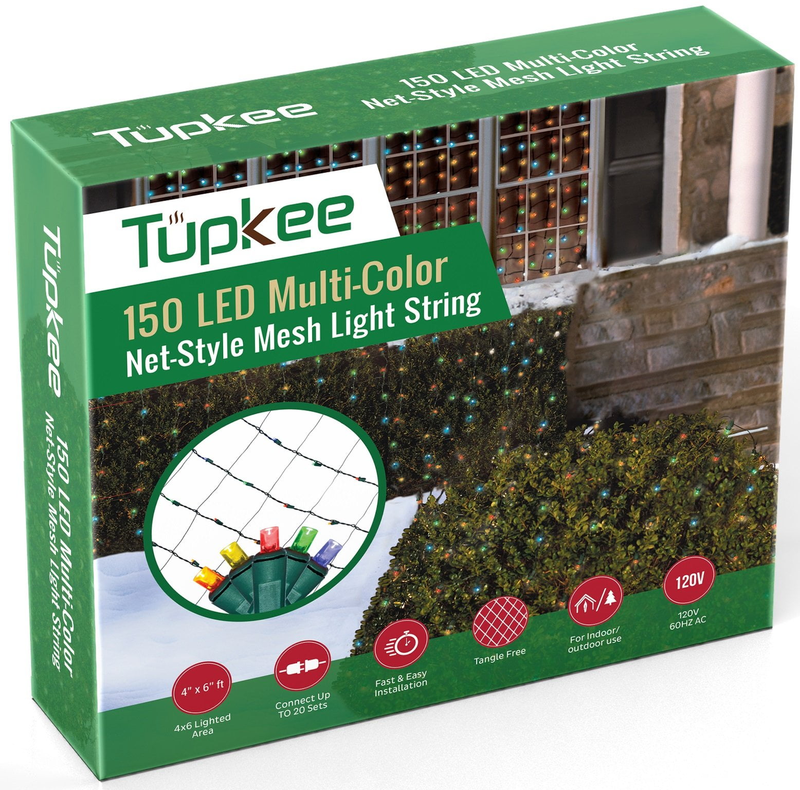 Tupkee Christmas Light Net 150 LED Multi-Color Mesh Lights - 4 ft x 6 ...