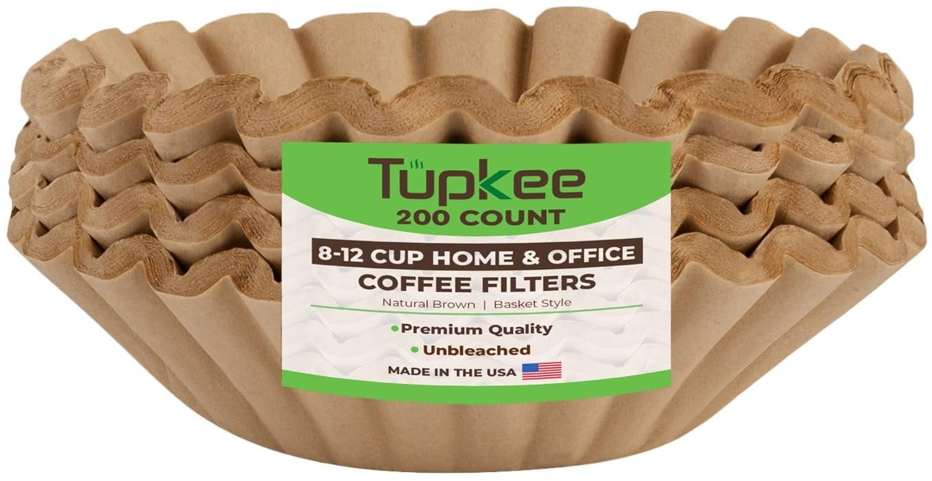 Tupkee Coffee Filters 8-12 Cups - 200 Count, Basket Style, Natural ...