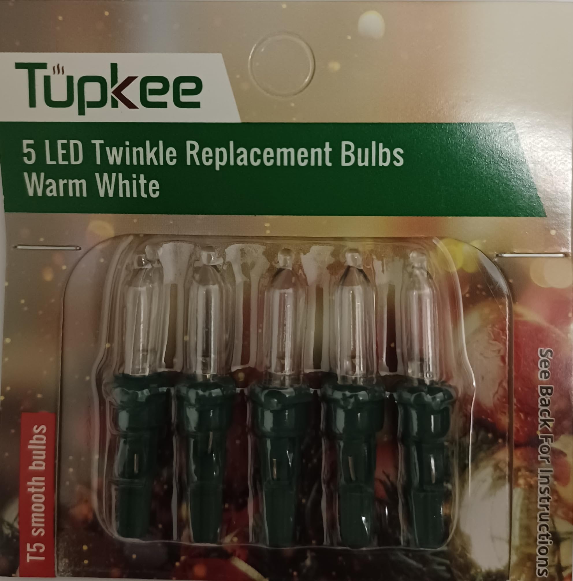 Tupkee LED Replacement Twinkle Bulbs - Warm White T5 Smooth Bulbs - 5 ...
