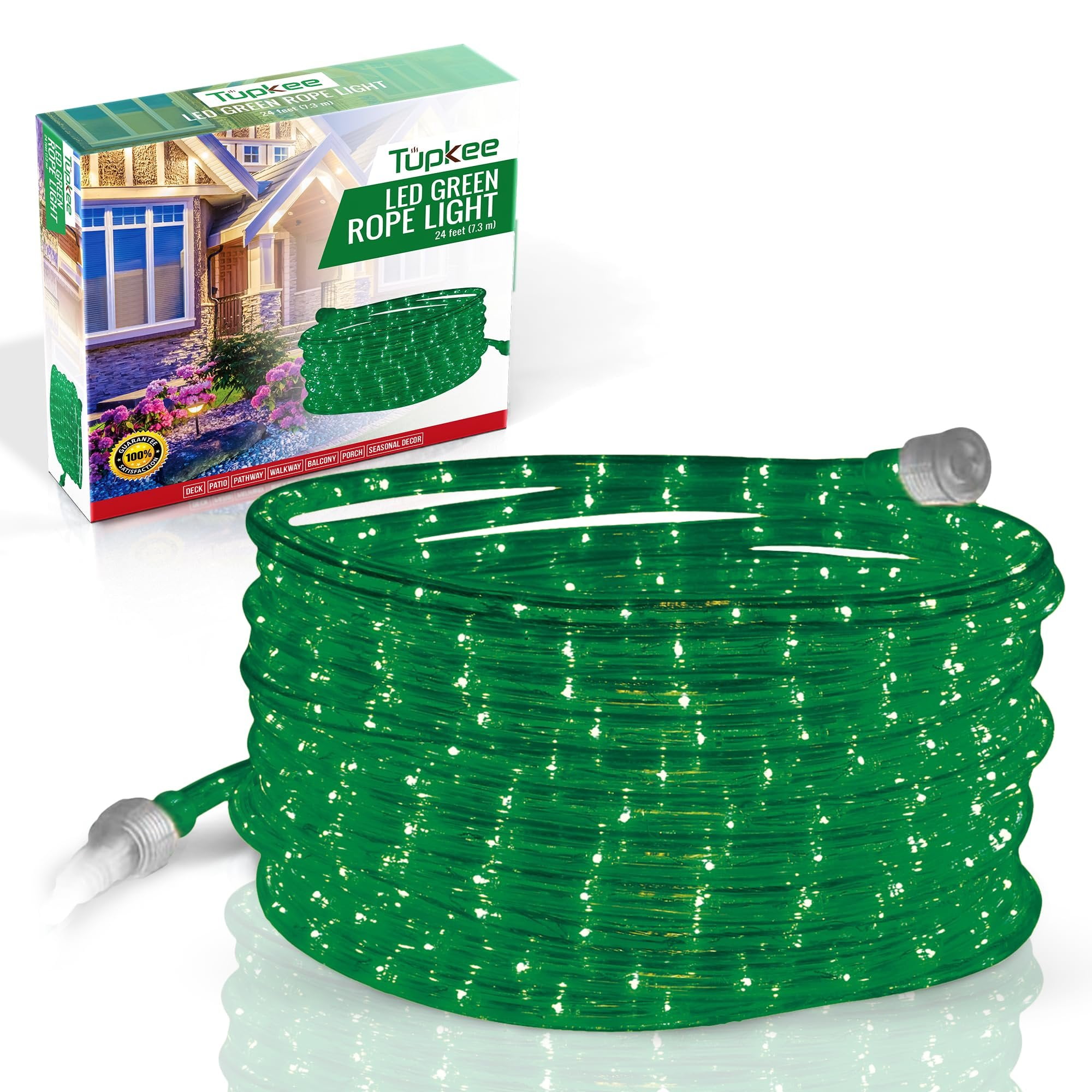 Tupkee LED Rope Light Green, 24 Feet, 144 LED Bulbs, Indoor Outdoor ...