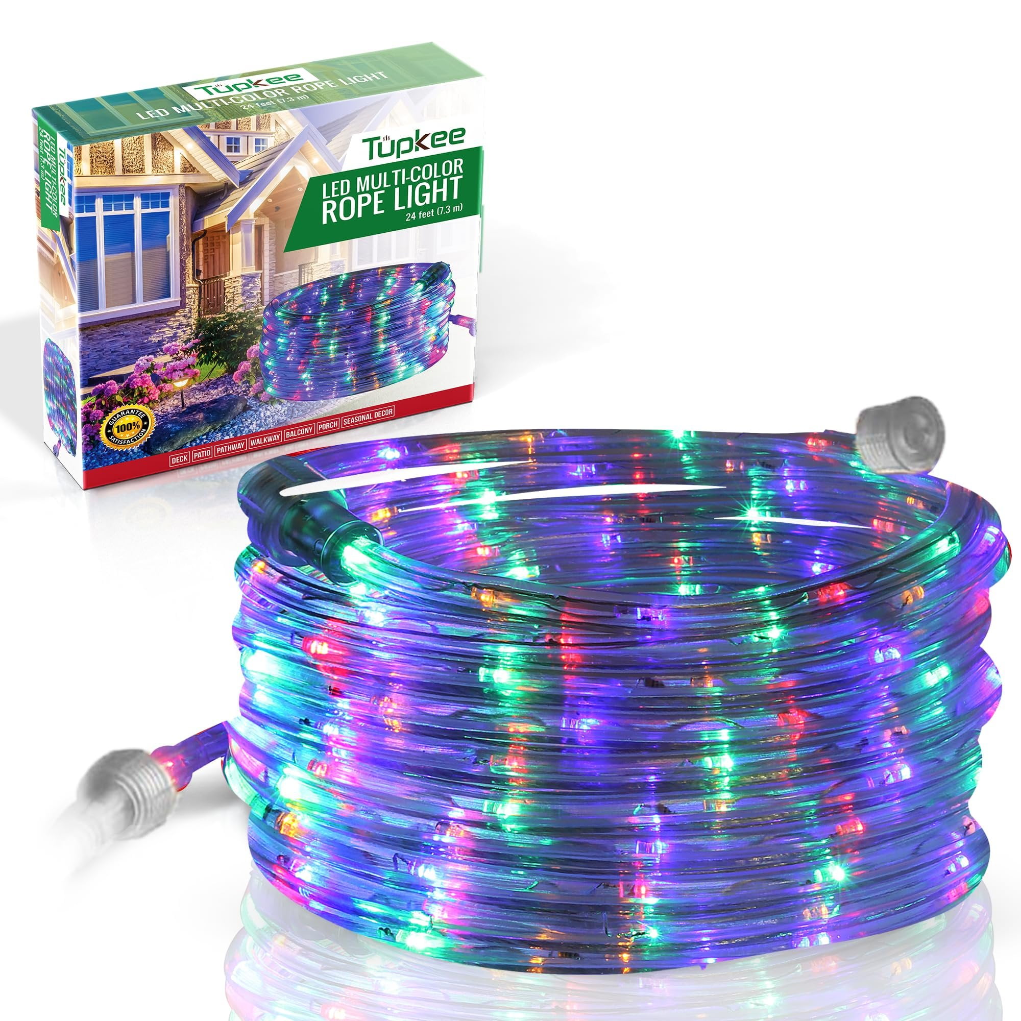 Tupkee, LED Rope Light, 24 Feet, Multi-Color Outdoor Water-Resistant ...