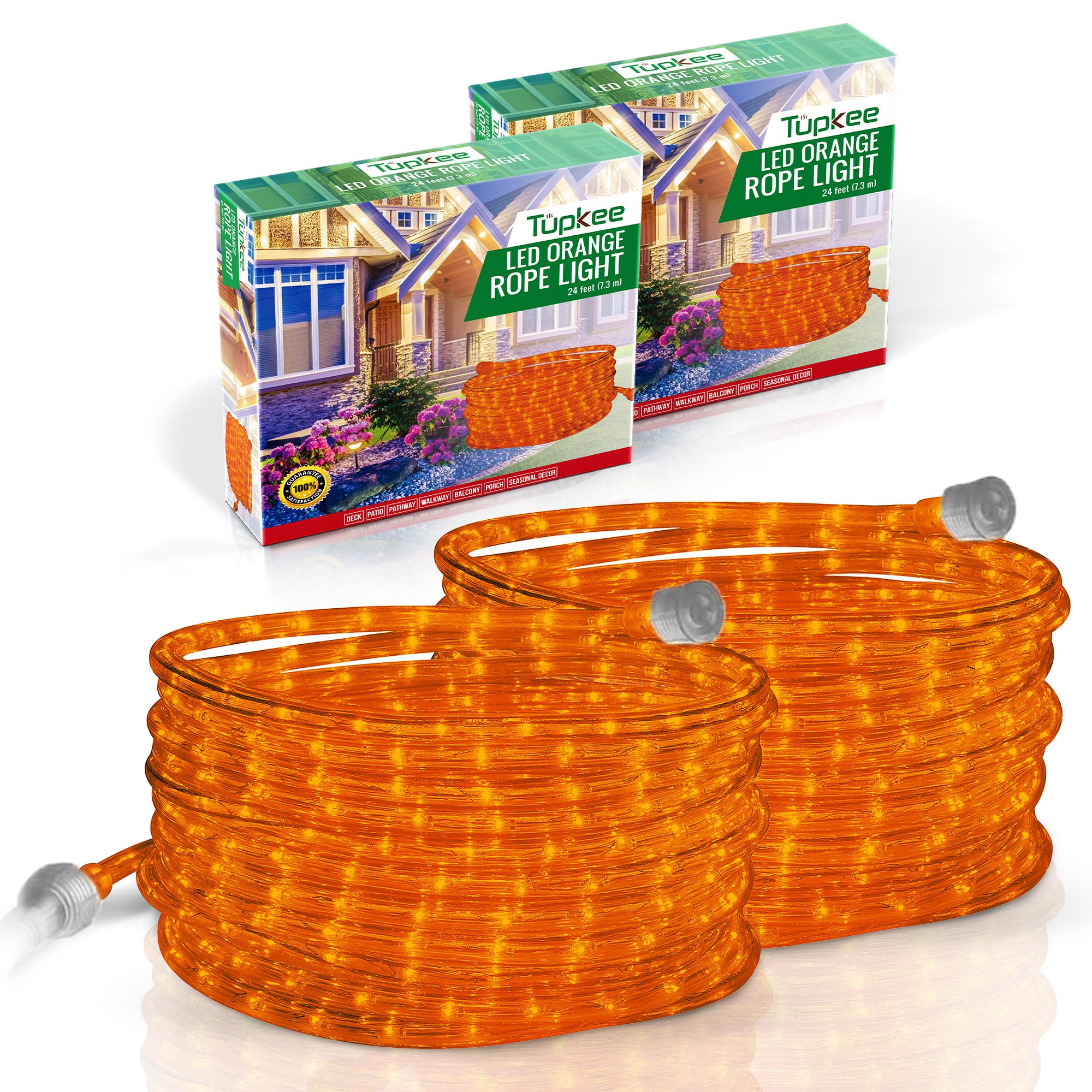 Tupkee LED Rope Light Orange - 24 Feet 7.3 m, for Indoor and Outdoor ...