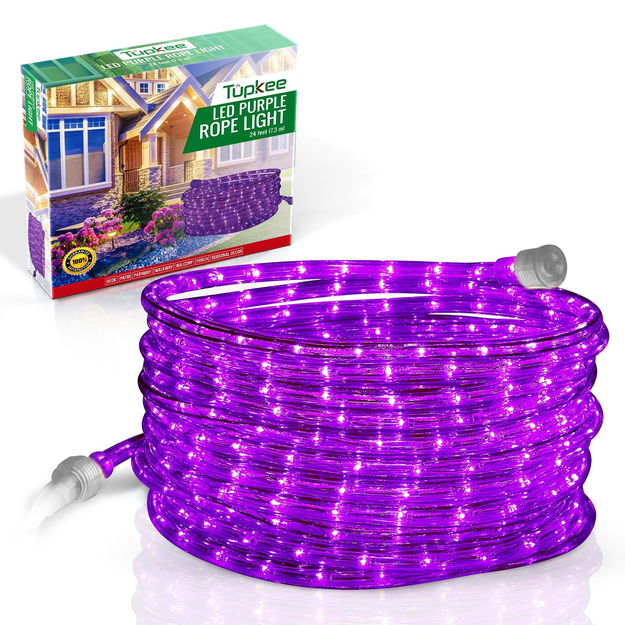 Tupkee Bright Purple LED Rope Light - 24ft Indoor/Outdoor, 144 Long ...