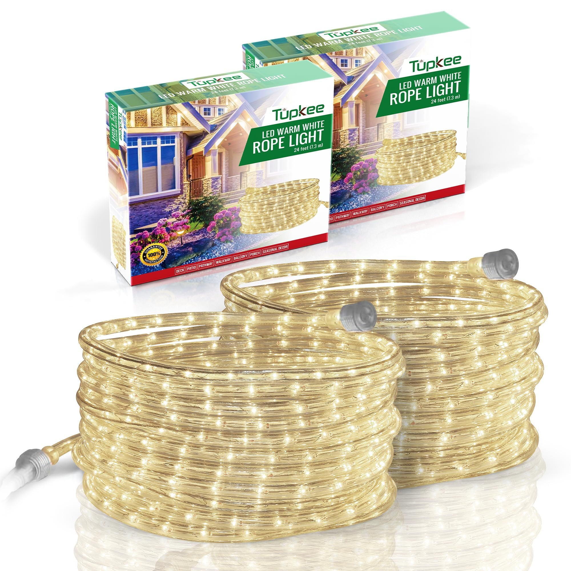 Tupkee LED Rope Light Warm-White - 24 Feet 7.3 m, for Indoor and ...