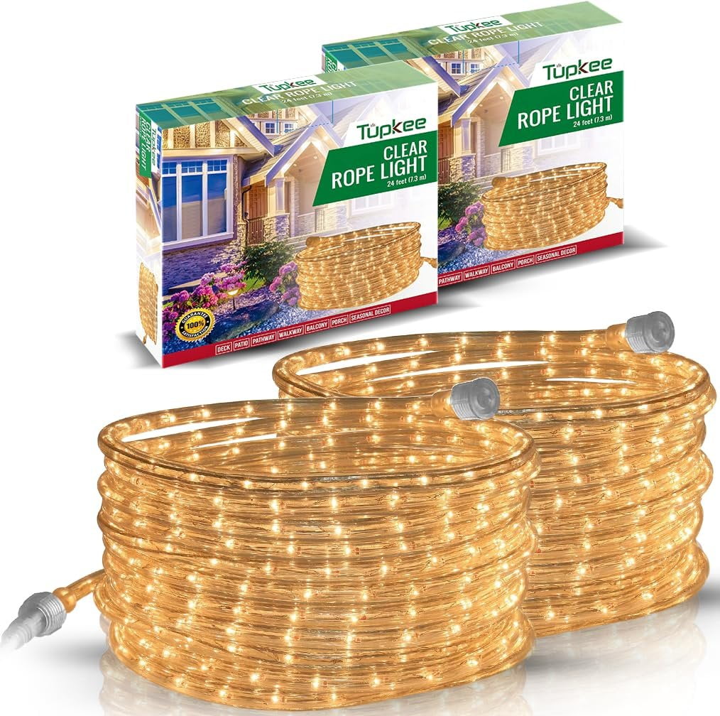 Tupkee Rope Light Warm Clear - 24 Feet 7.3 m, for Indoor and Outdoor ...