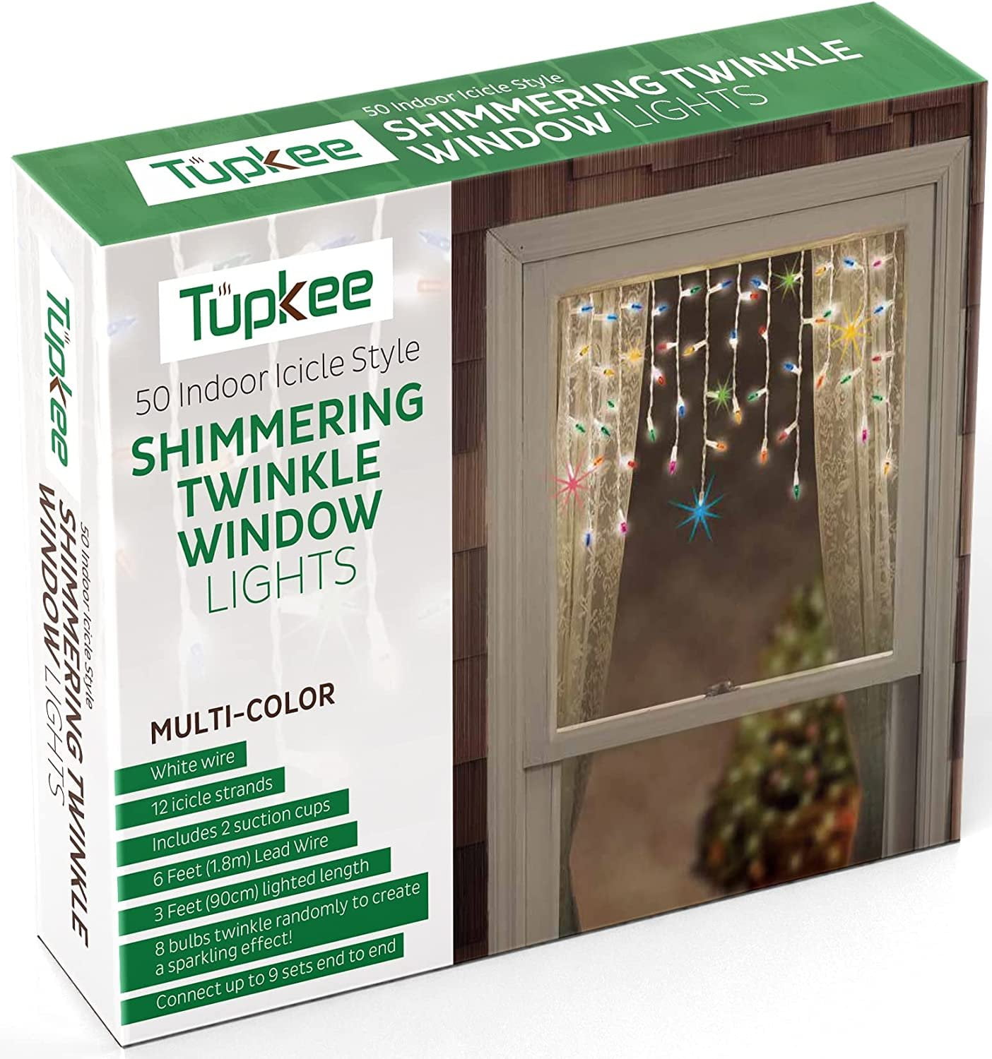 Tupkee Shimmering Twinkle Window Icicle Lights - 3 Feet 0.91 m, 50 ...