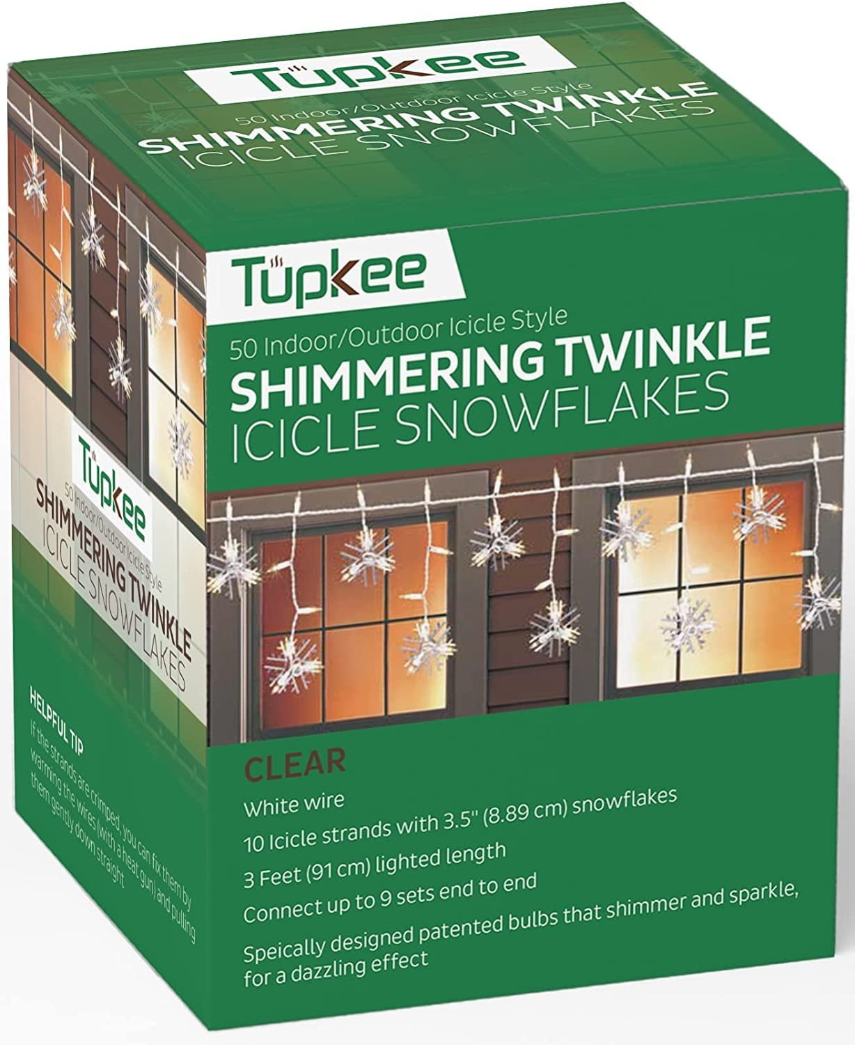 Tupkee Shimmering Twinkle Window Icicle Snowflakes Lights - 3 Feet 0.91 ...