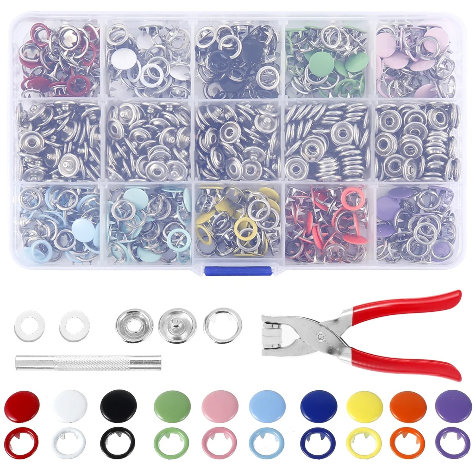 Tuplbcv 200 Sets 10 Colors Snap Fasteners Kit Metal Hollow And Solid ...