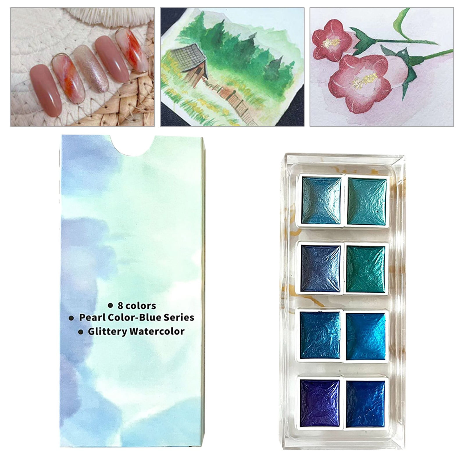 Tuplbcv 8 Color Glitter Watercolor Paints Set Pearlescent Color Artist ...