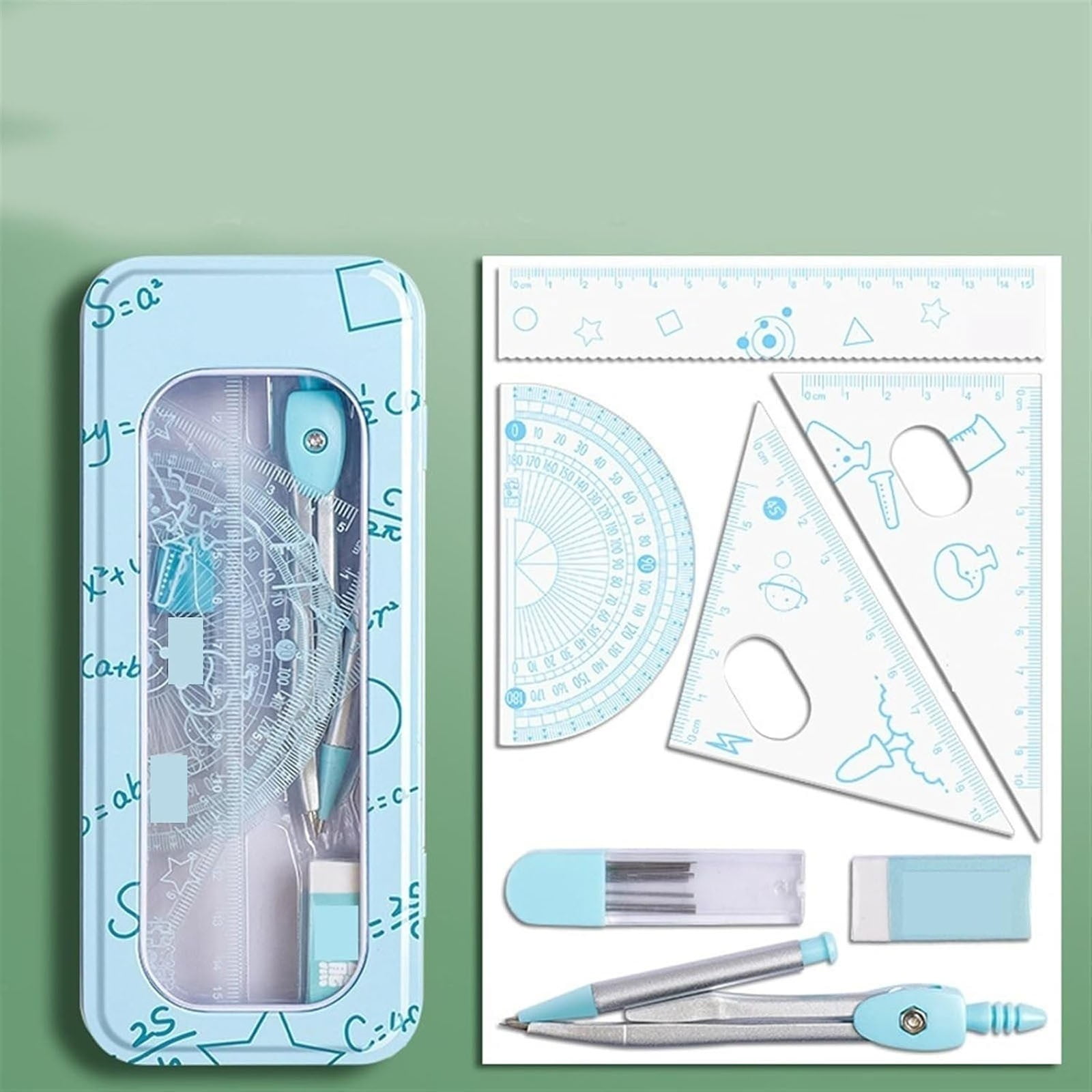 Tuplbcv Compasses Set Geometry Tool 8 Pieces Ruler Pencil Set Geometry ...