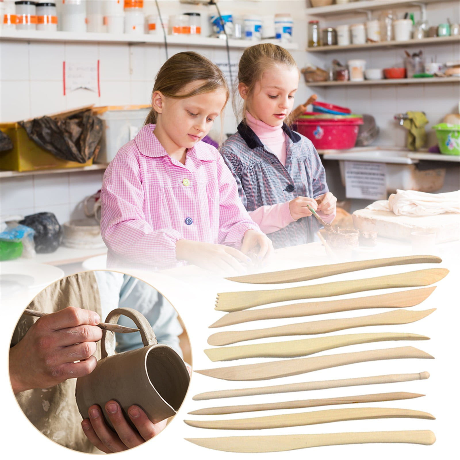 Tuplbcv Jiyin 10 Piece Wooden Clay Sculpting Tool 6'' Double Ended Ceramic Wooden Clay Modeling ...