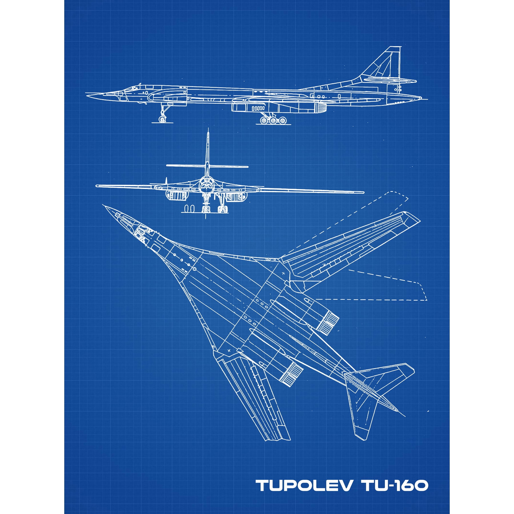 Tupolev Tu-160 Soviet Strategic Bomber Blueprint Plan Extra Large XL ...