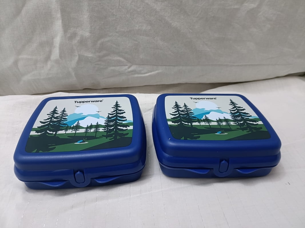 Tupperware New Navy Blue Square Shape Tree Design Lunch Box Pack Of 2 ...