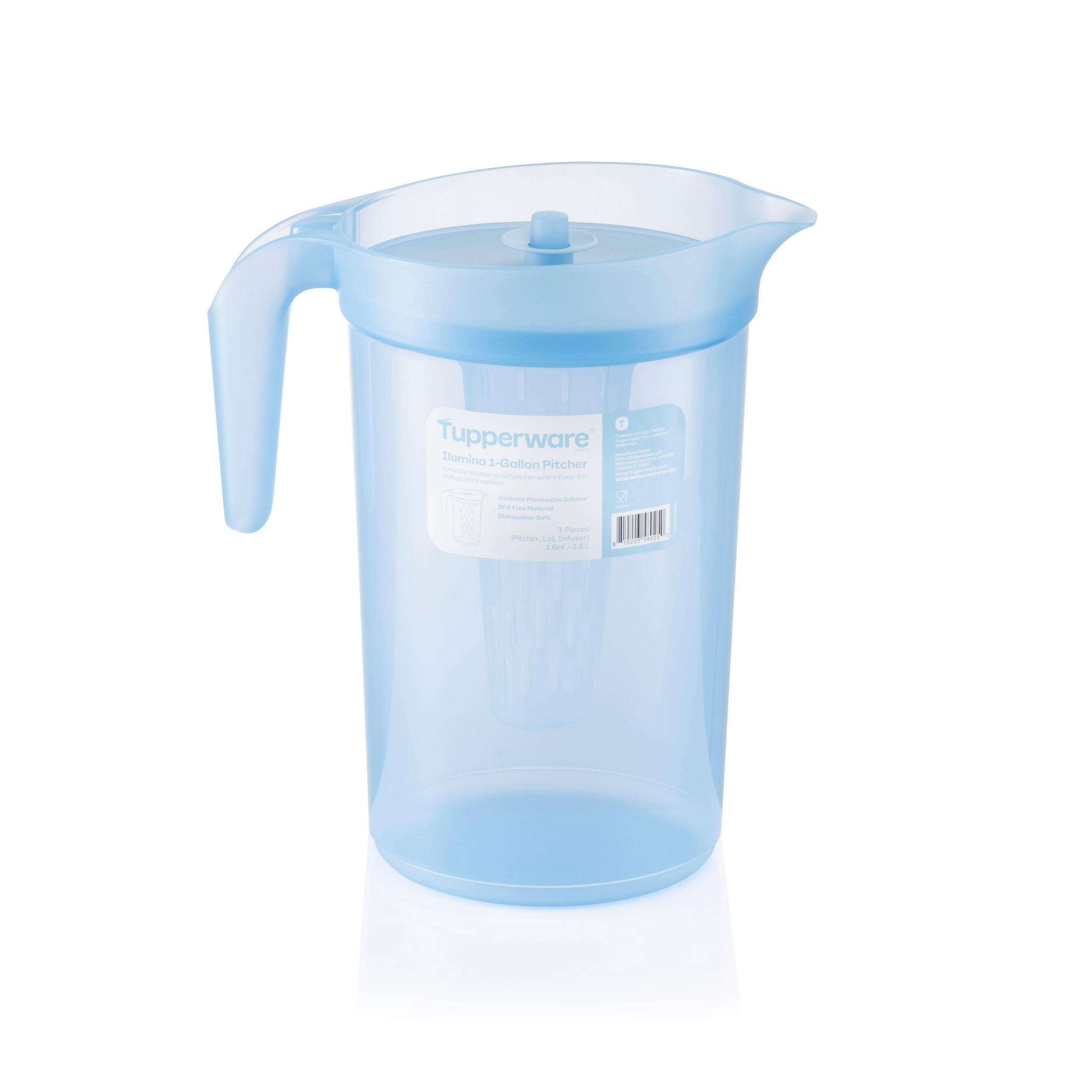 Tupperware Ilumina 1-Gallon Pitcher with Lid and Infuser, Blue ...