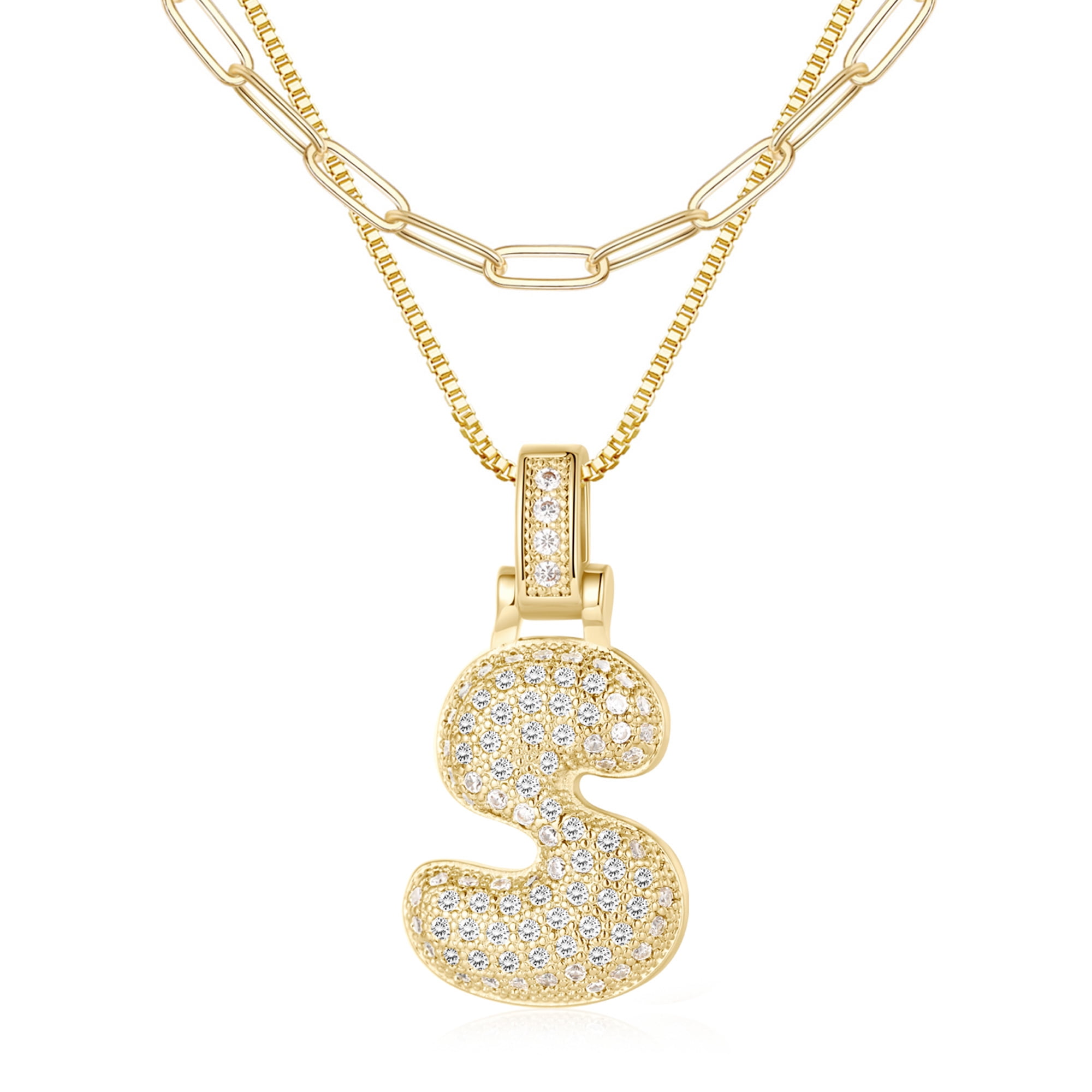 IEFSHINY Bubble Letter Necklace Gold for Women, 18K Gold Plated Balloon ...