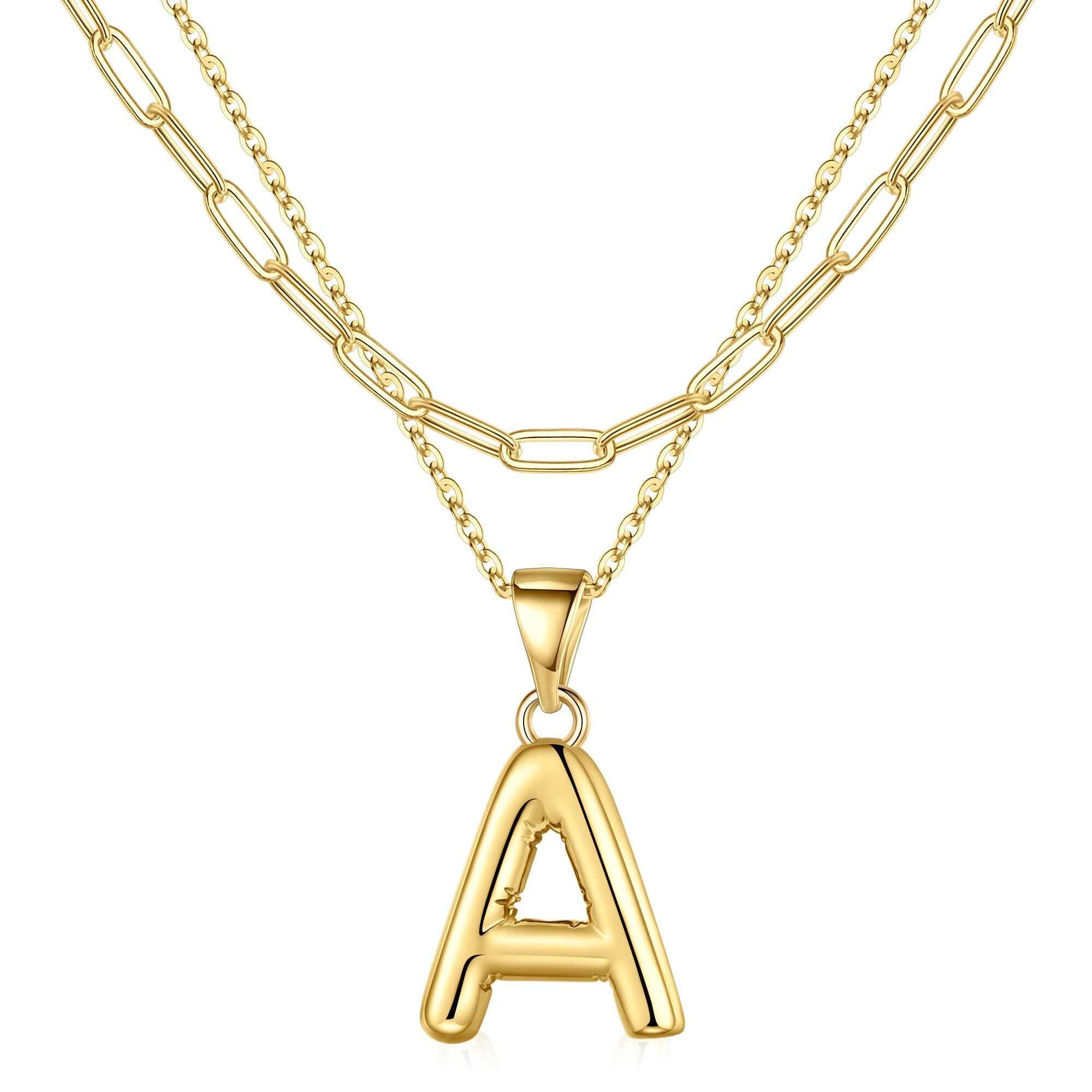 IEFSHINY Bubble Letter Necklace Layered Choker Chain Jewelry for Women ...