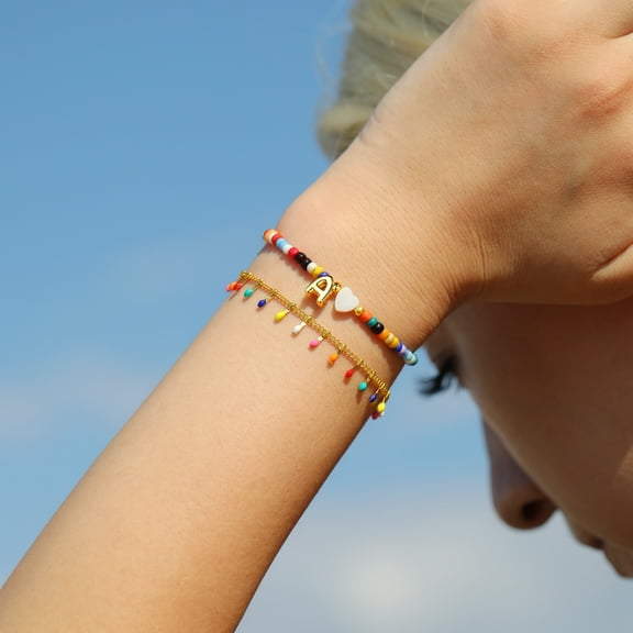 Colorful Initial Bracelets for Women Girls, Cute Beaded Heart Shell ...