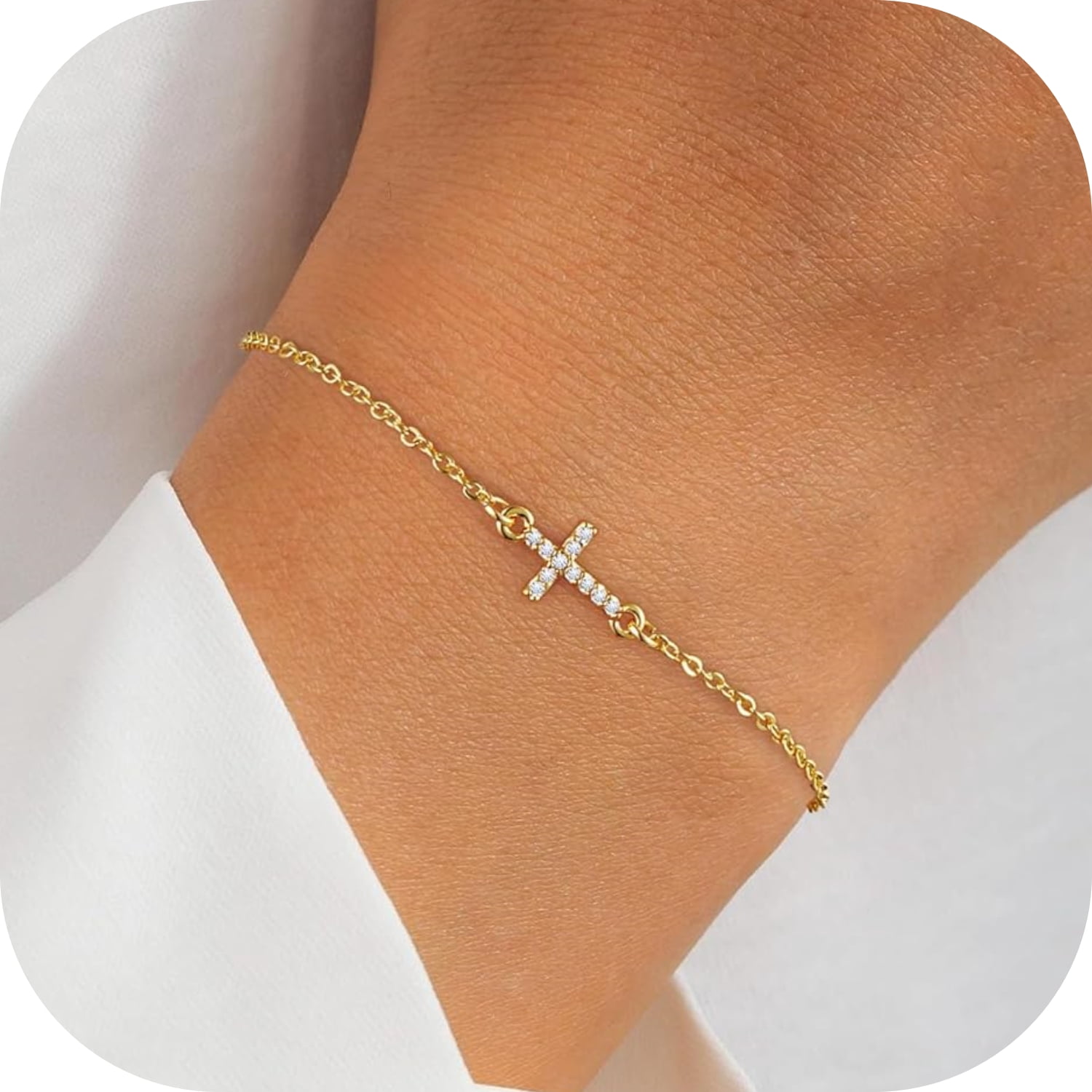 Turandoss Cross Bracelets for Women Trendy Stuff Dainty 14K Gold Plated ...