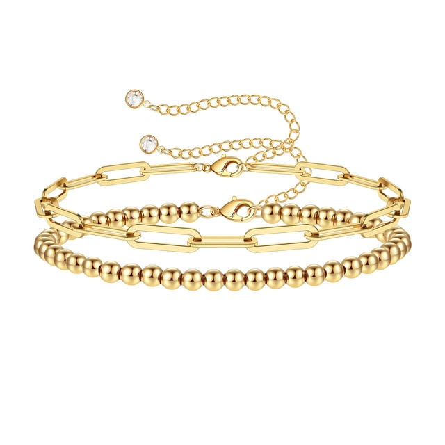 Turandoss Dainty Layered Bracelets for Women 14K Gold Plated Tiny ...