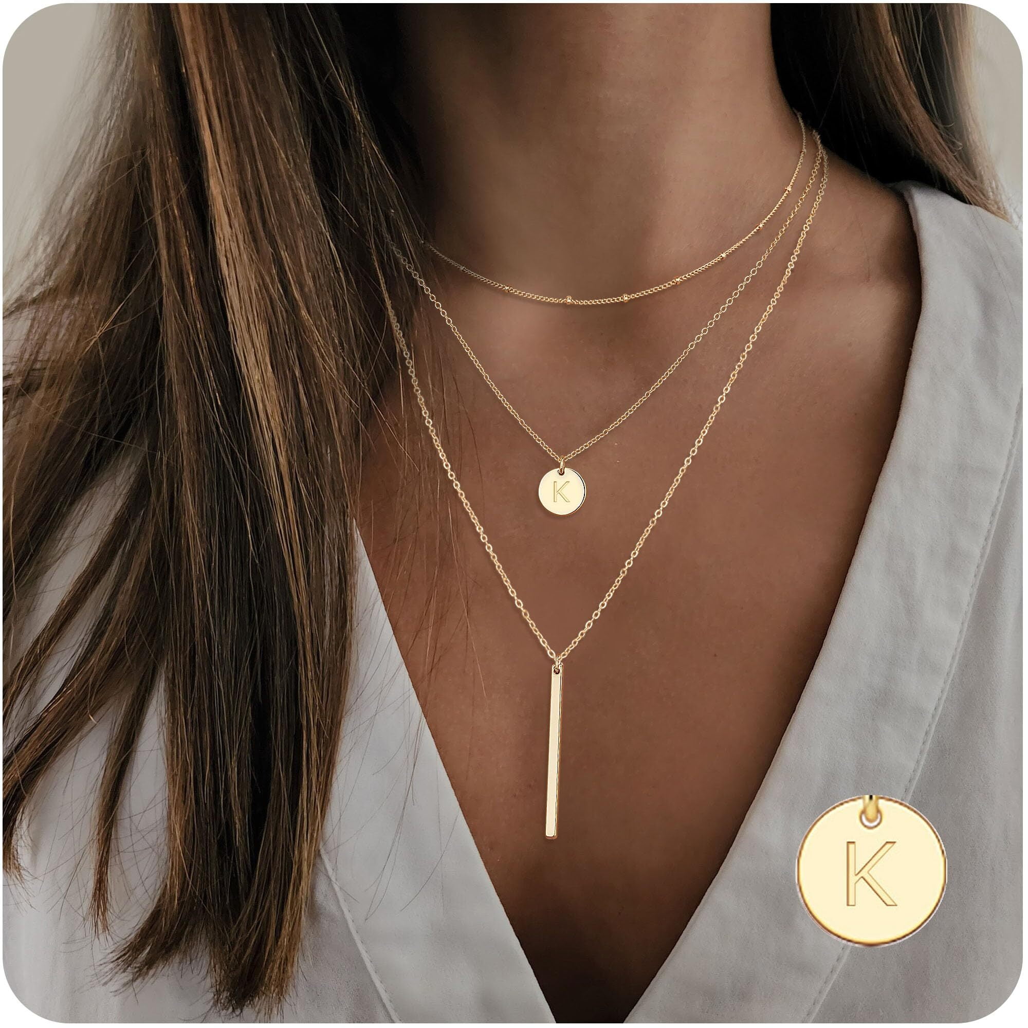 Turandoss Gold Initial Layered Necklaces for Women Stacking Coin ...