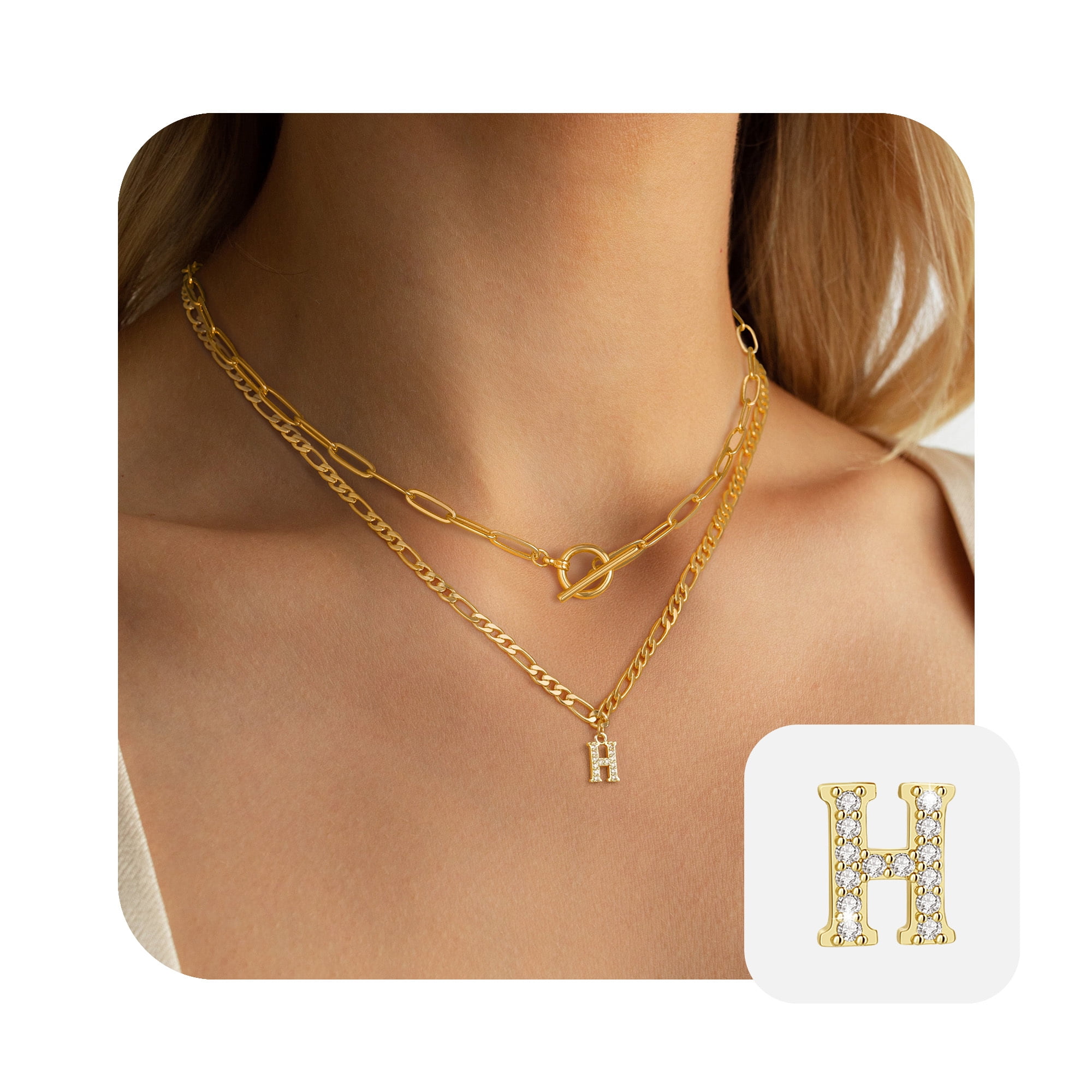 Turandoss Gold Initial Necklaces for Women, 14K Gold Layered Letter ...