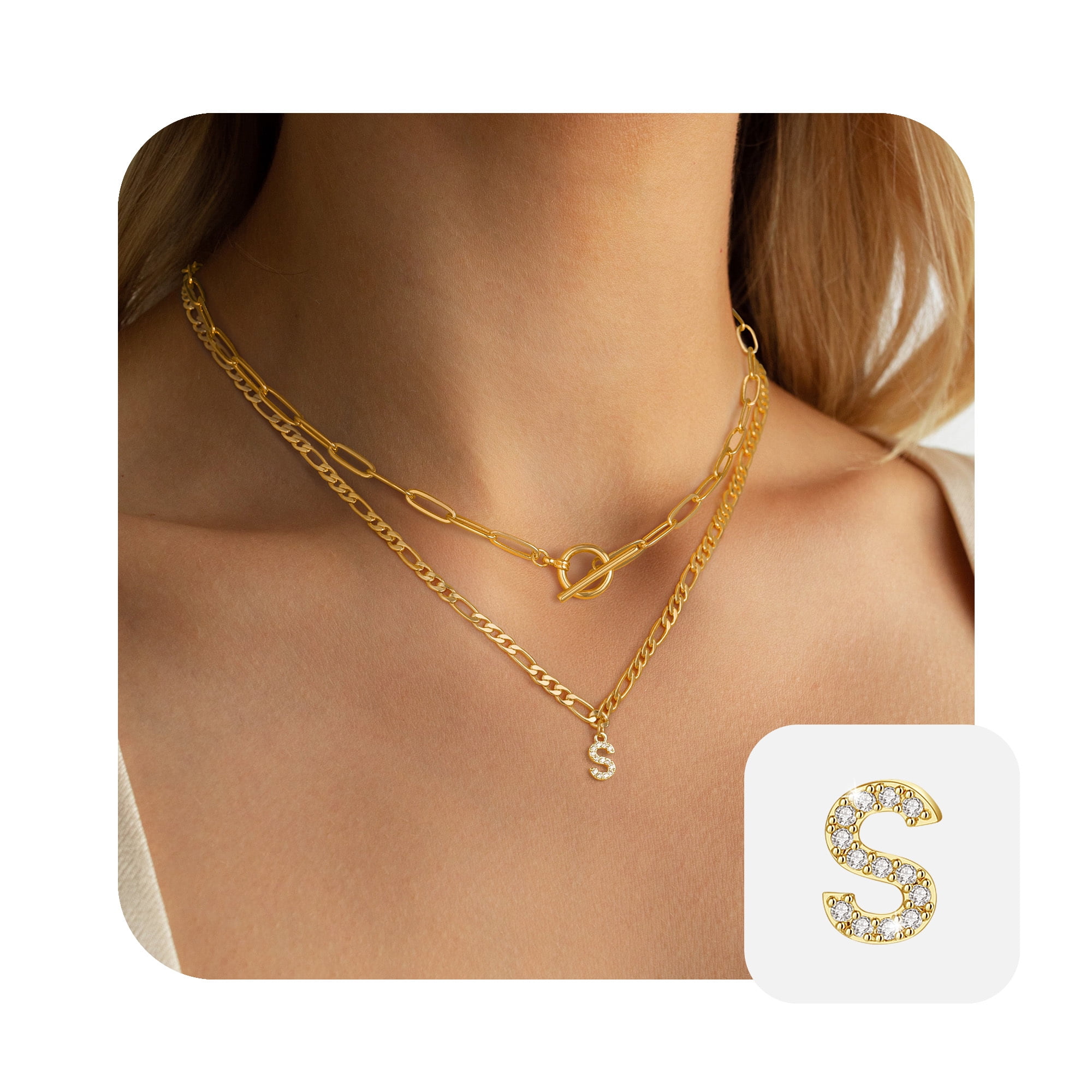 Turandoss Gold Initial Necklaces for Women, 14K Gold Layered Letter ...
