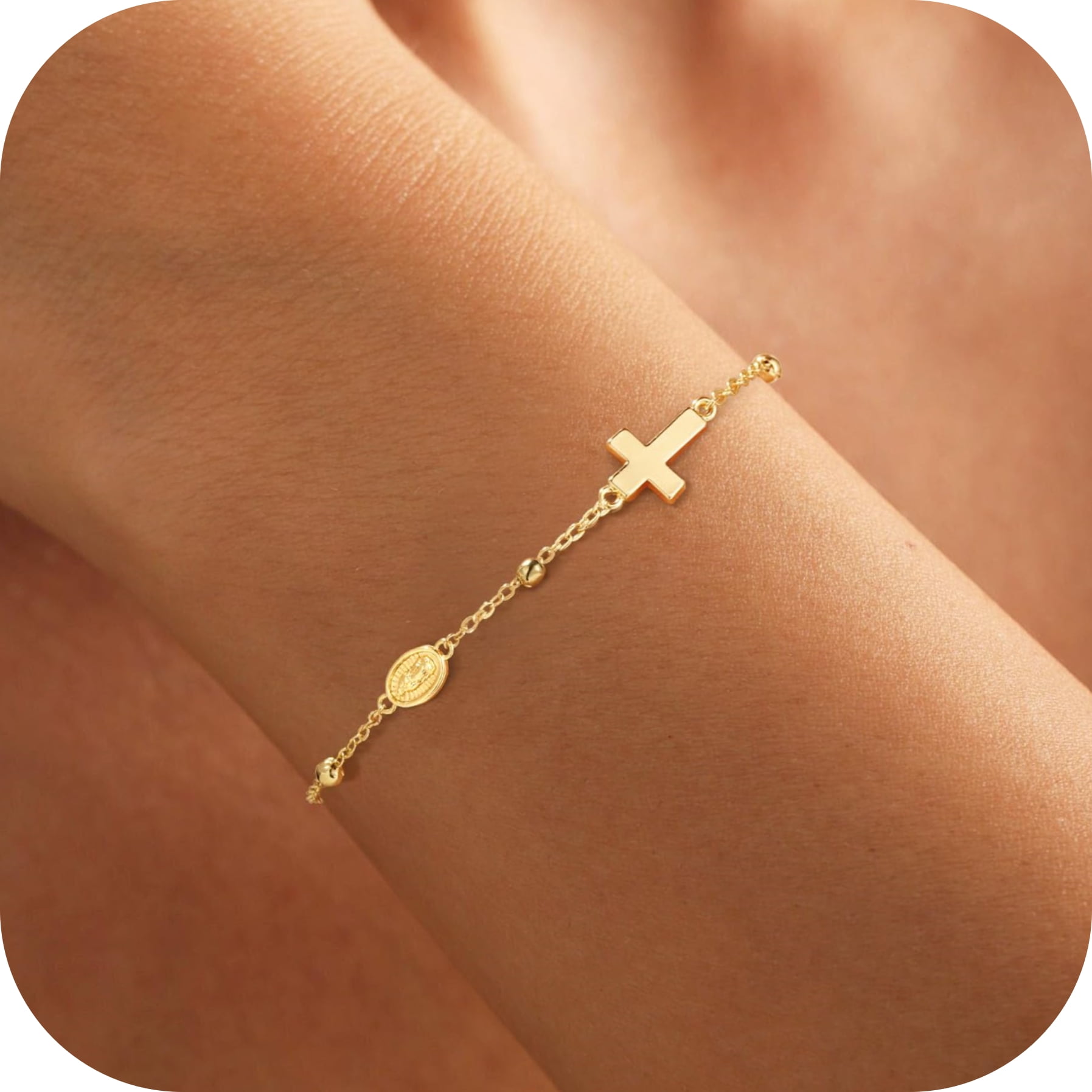 Turandoss Cross Bracelet for Women Dainty 14K Gold Plated Satellite ...