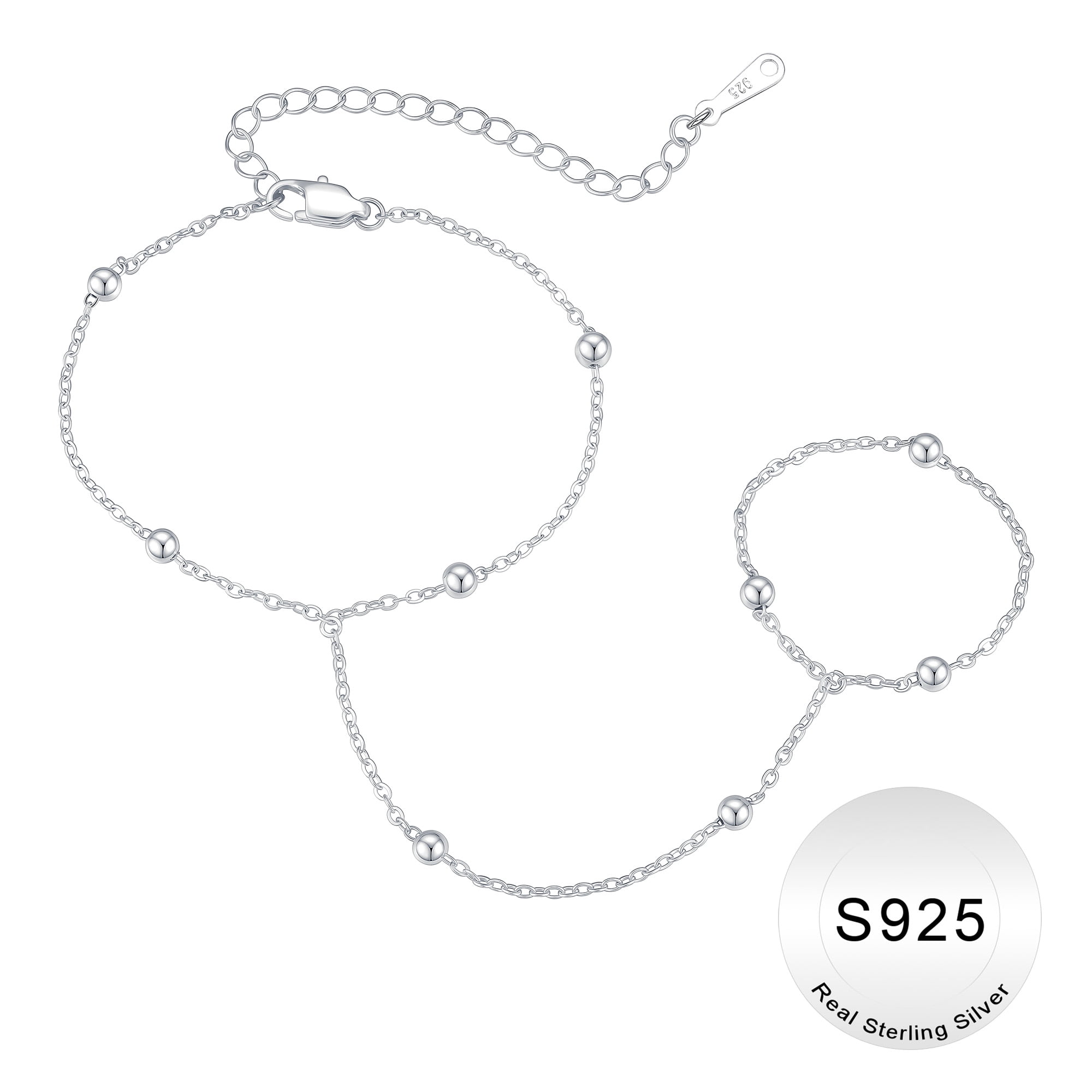 Turandoss S925 Sterling Silver Hand Chain Bracelet for Women Dainty ...