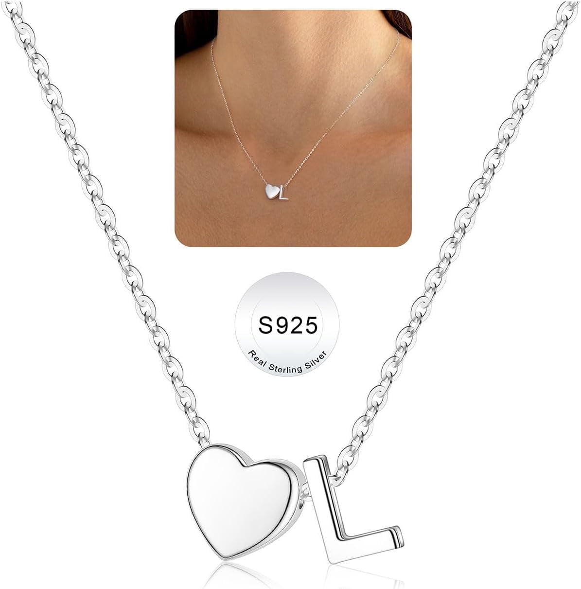 Turandoss Silver Initial Necklaces for Women Trendy Tiny Heart Initial ...