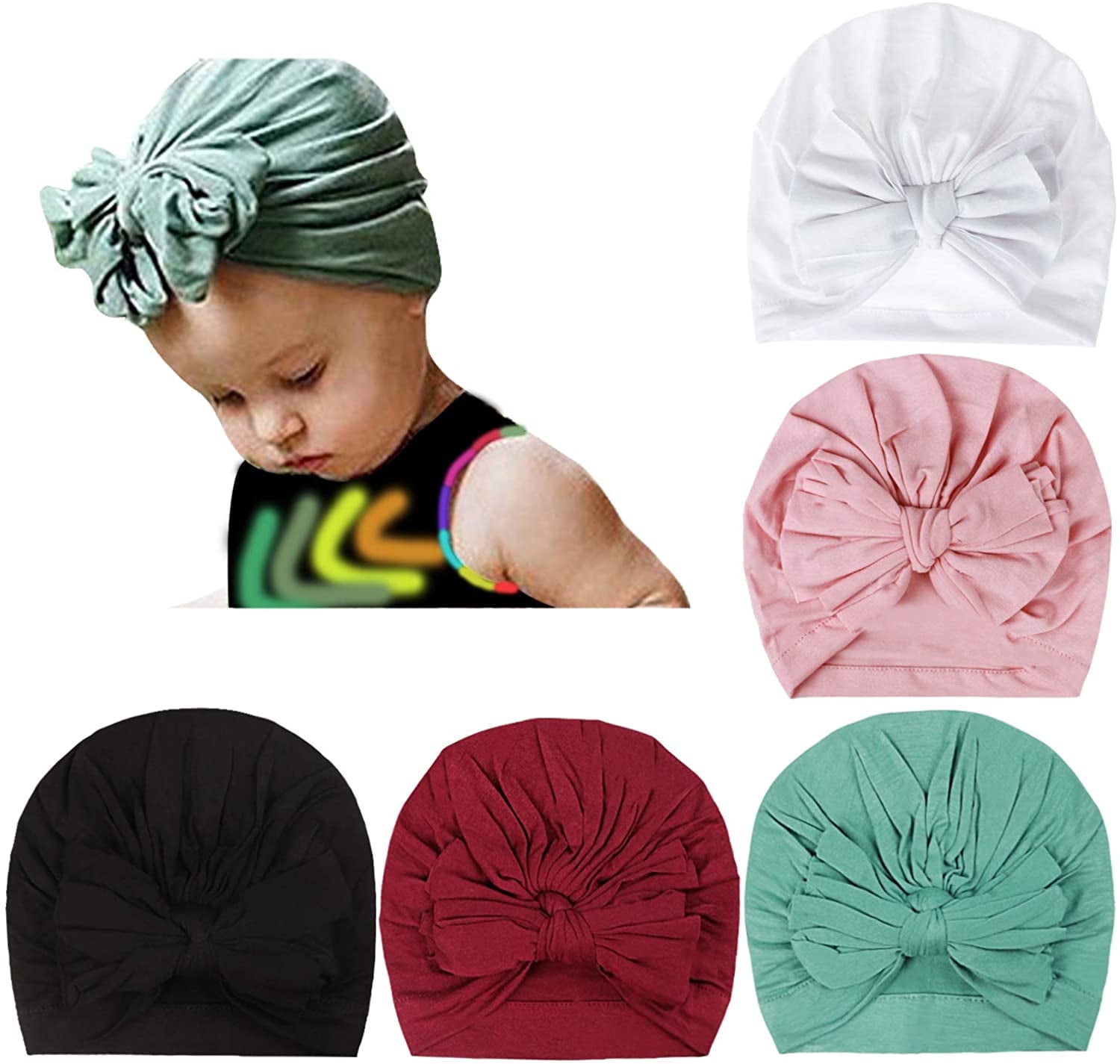 BQUBO Newborn Toddler Mom Beanie Turban Hat, Soft Cute Nursery Cap with ...