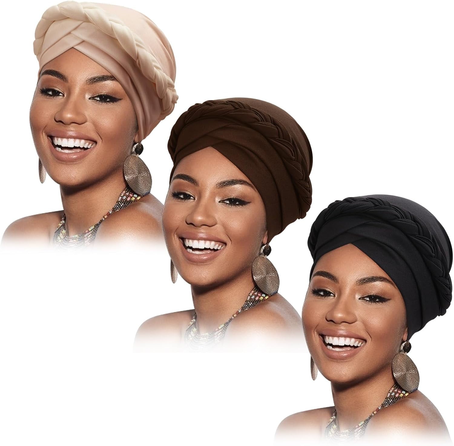 Turban Pre-Tied Twisted Braid Hair Cover Wrap Hat African Beanie ...