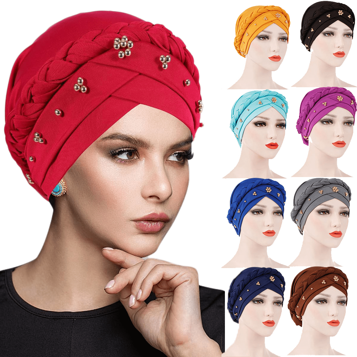 Turban Pre-Tied Twisted Hat Thread African Head Wraps for Black Women ...
