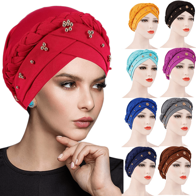 Turban Pre-Tied Twisted Hat Thread African Head Wraps for Black Women ...