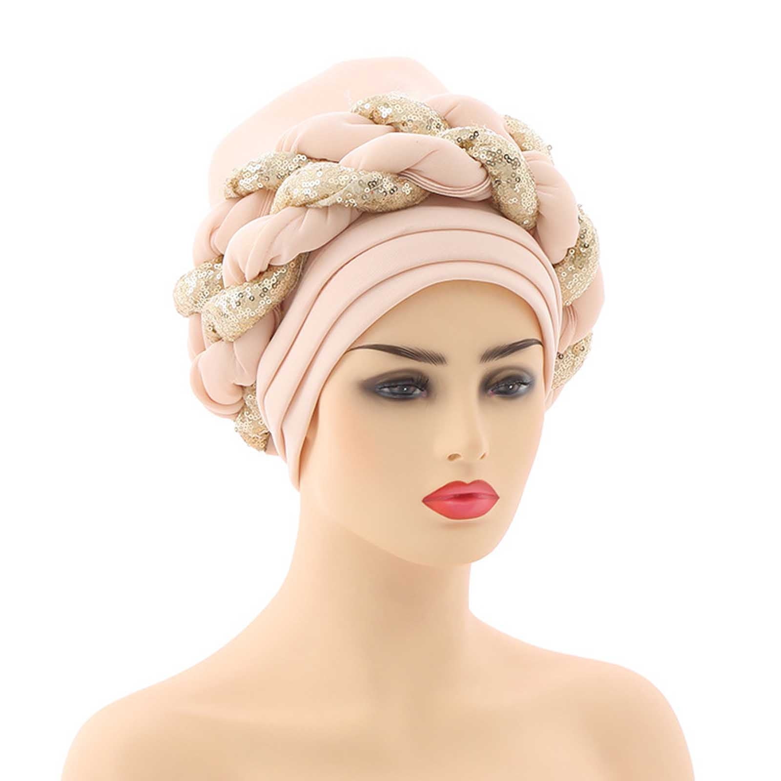 Turbans for Women Sequin Hijab Head Wrap Braid Muslim African Hat ...