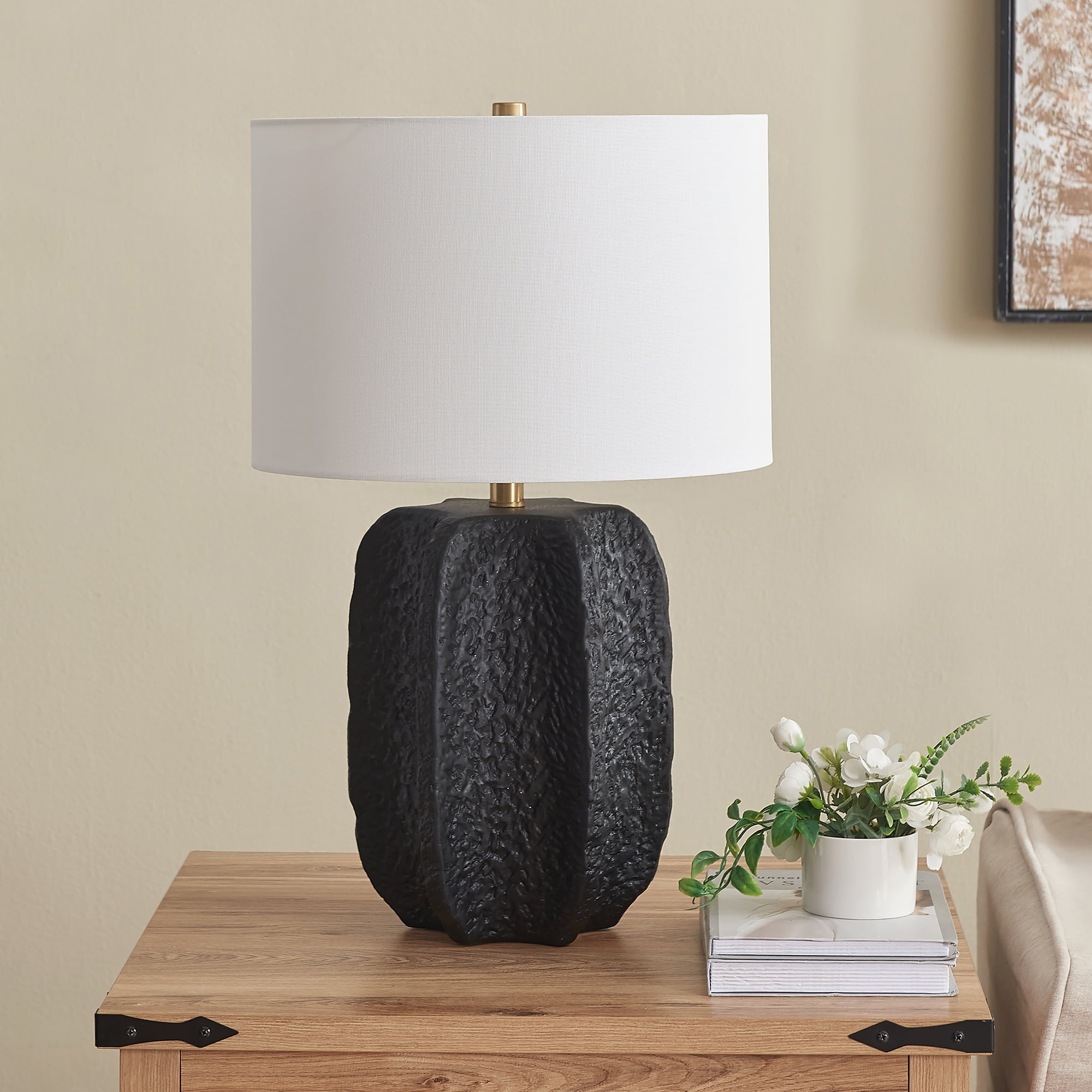 Turbida 24" Tall Table Lamp with Fabric Shade in Matte Black/Brass ...