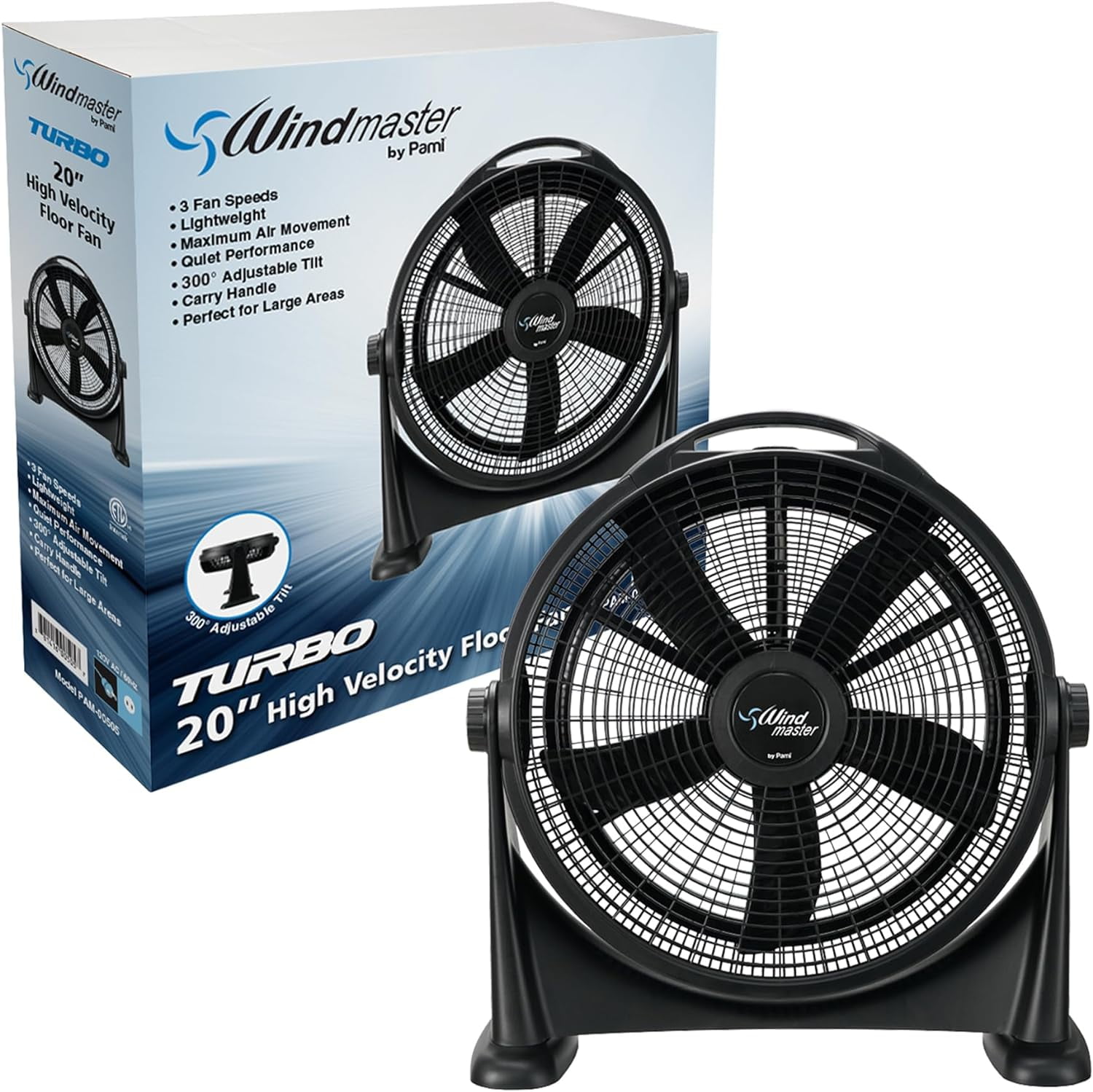 Turbo 20” High-Velocity Floor Fan - Quiet Portable Fan With 3 Speed ...