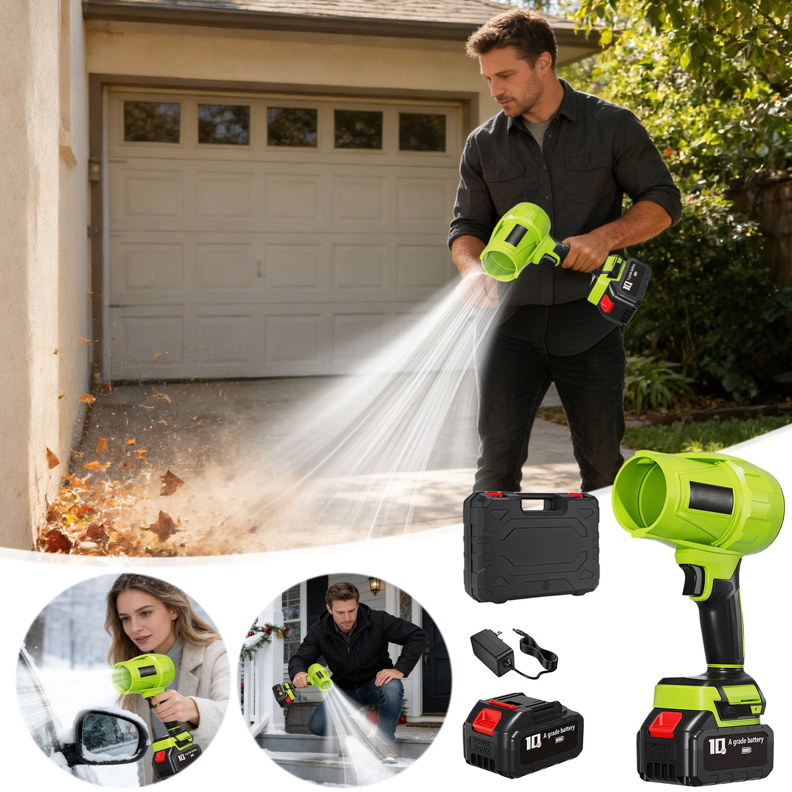 Turbo Blower Portable Leaf Blower Cordless, 55000RPM Handheld Leaf ...