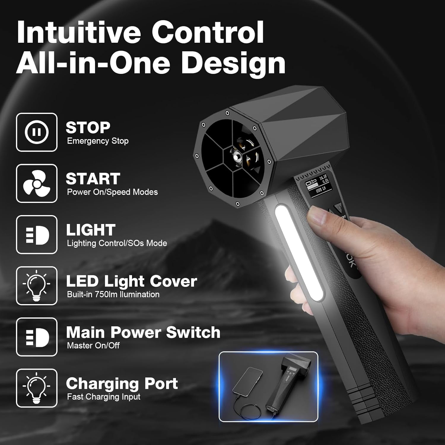 Turbo Dryer Blower for Car & Snow Removal - 134MPH High-Speed Cordless ...