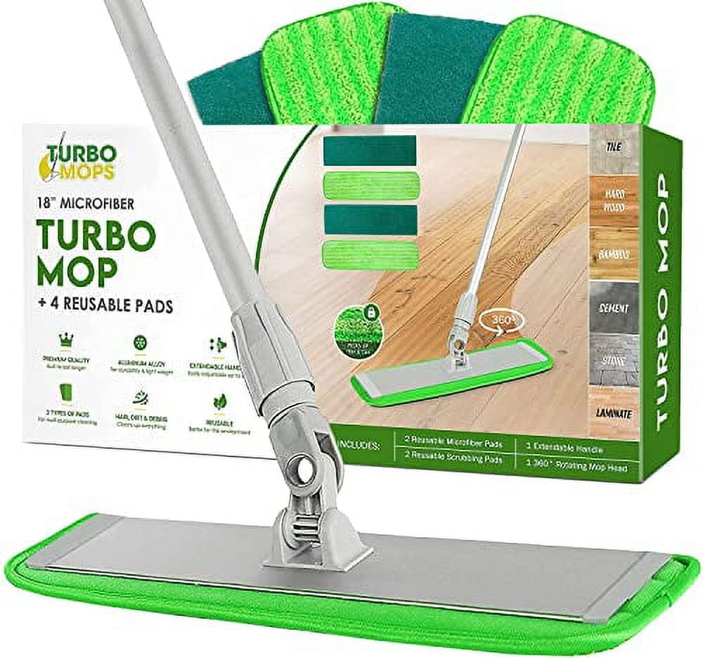 Turbo Microfiber Home Scrubbing Mop, 18-inch Dust Mop with 4 Pads ...